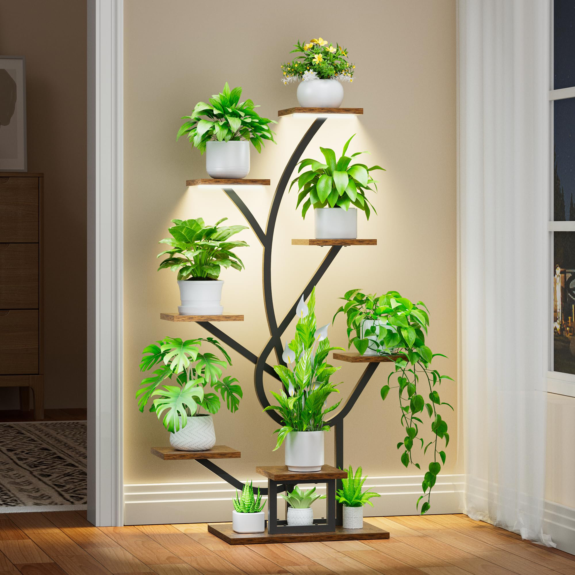 17 Stories Plant Stand Indoor with Grow Lights - 50" Corner Plant ...