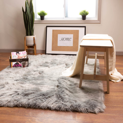 Faux Fur Gray & Silver Area Rugs You'll Love | Wayfair