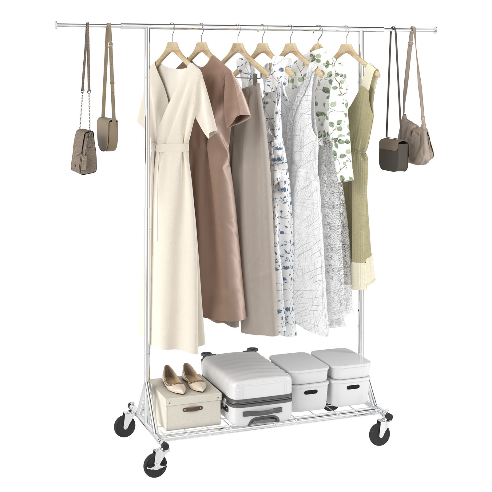 Rebrilliant Merik Metal Adjustable Rolling Clothes Rack | Wayfair