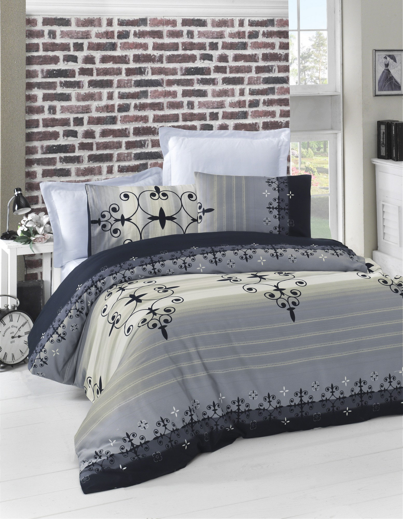 Asir Group INC Francisco Black/Gray/Beige/Blue 100% Cotton Duvet Cover ...