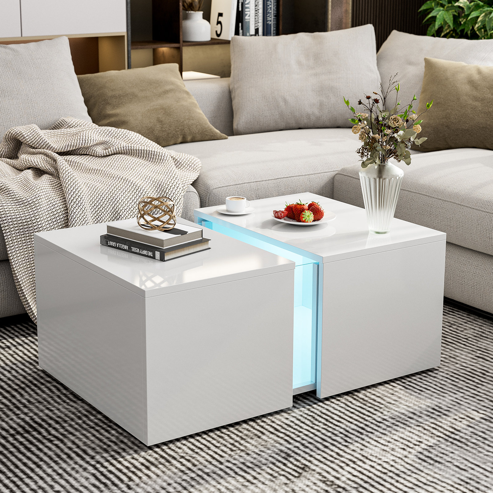 Ivy Bronx Ajhani Small Led Coffee Table With Retractable Hidden ...