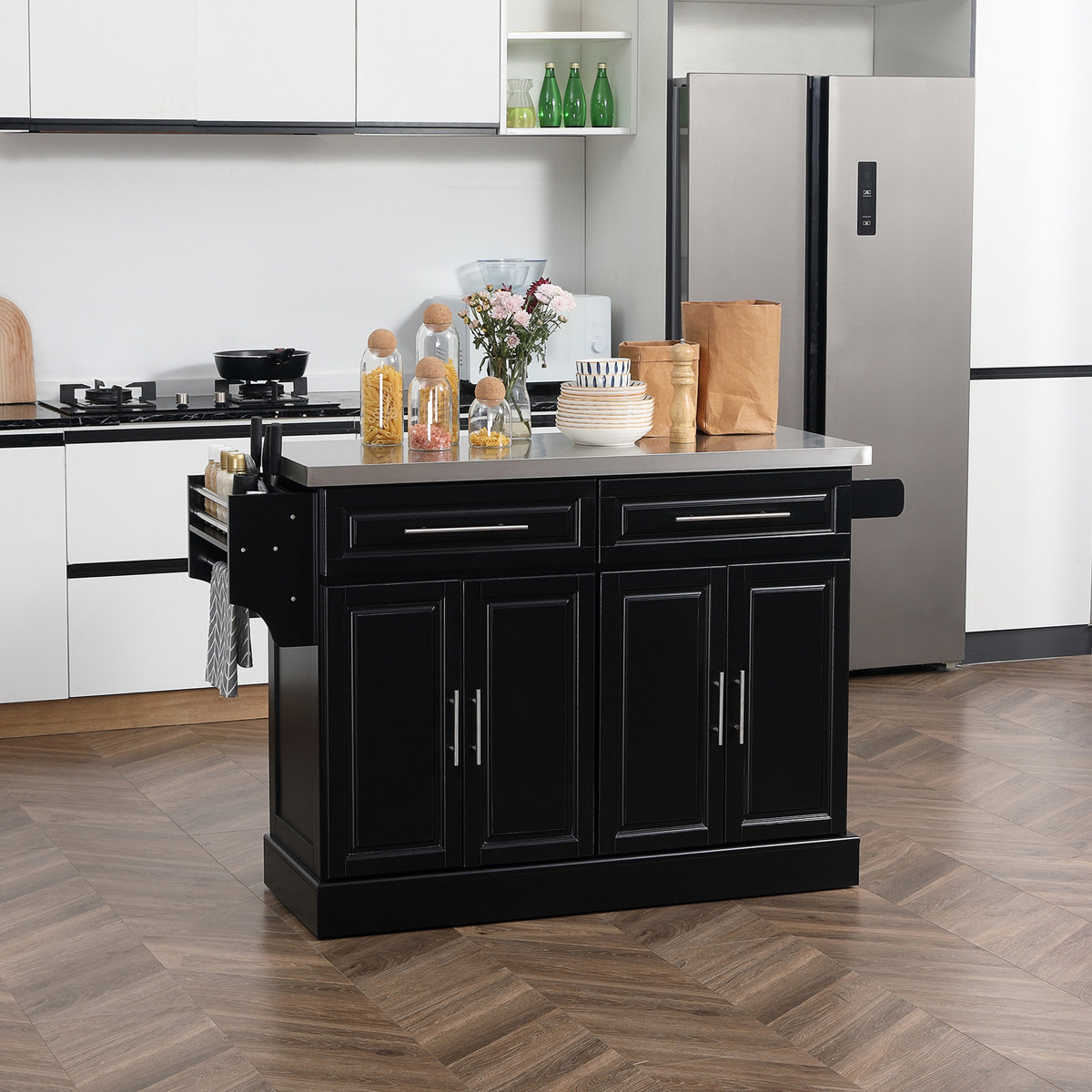 HomCom Rolling Kitchen Island With Storage, Portable Kitchen Cart With ...