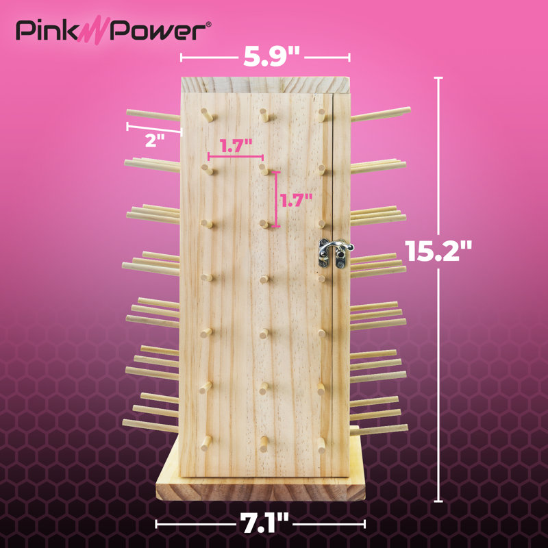 Pink Power 84 Spools Thread Sewing Storage Stand - Rotating Wooden ...