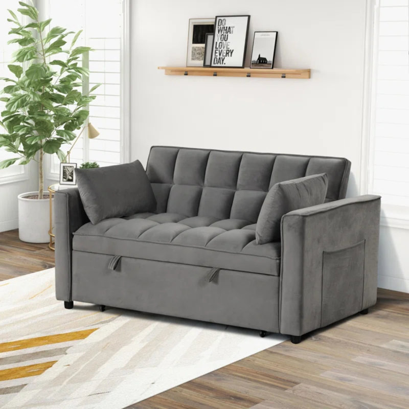 Mercer41 Kiel 2-Piece Convertible Velvet Sleeper Sofa Bed Living Room ...