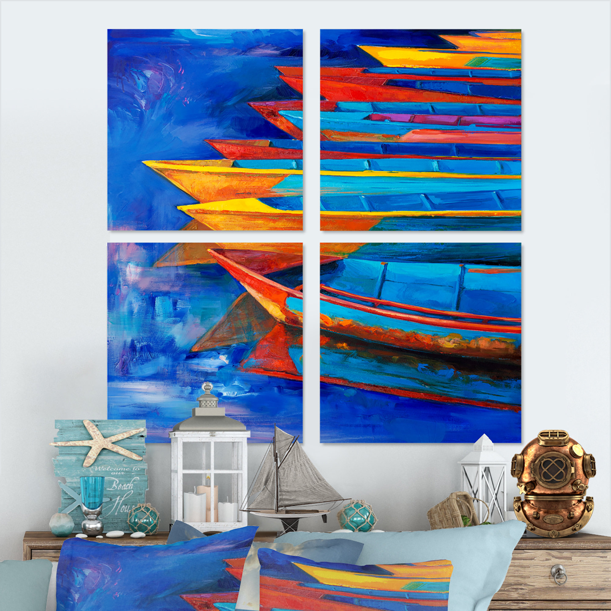 Longshore Tides Boats And Jetty At Pier In Oil - Sea & Shore Canvas ...