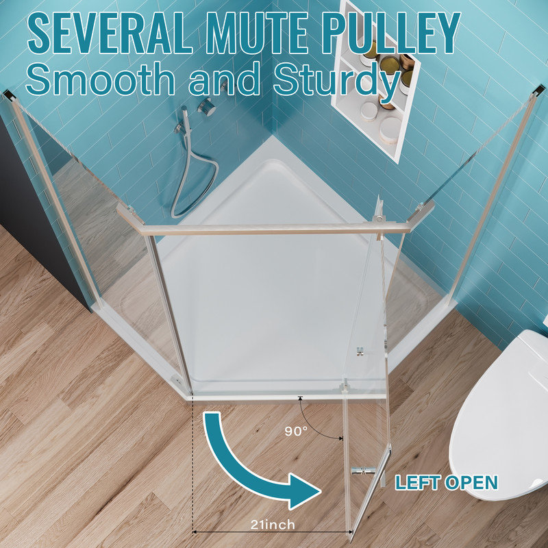 ExBrite 38'' W x 38'' D x 72'' H Semi-Frameless Neo-angle Reversible ...