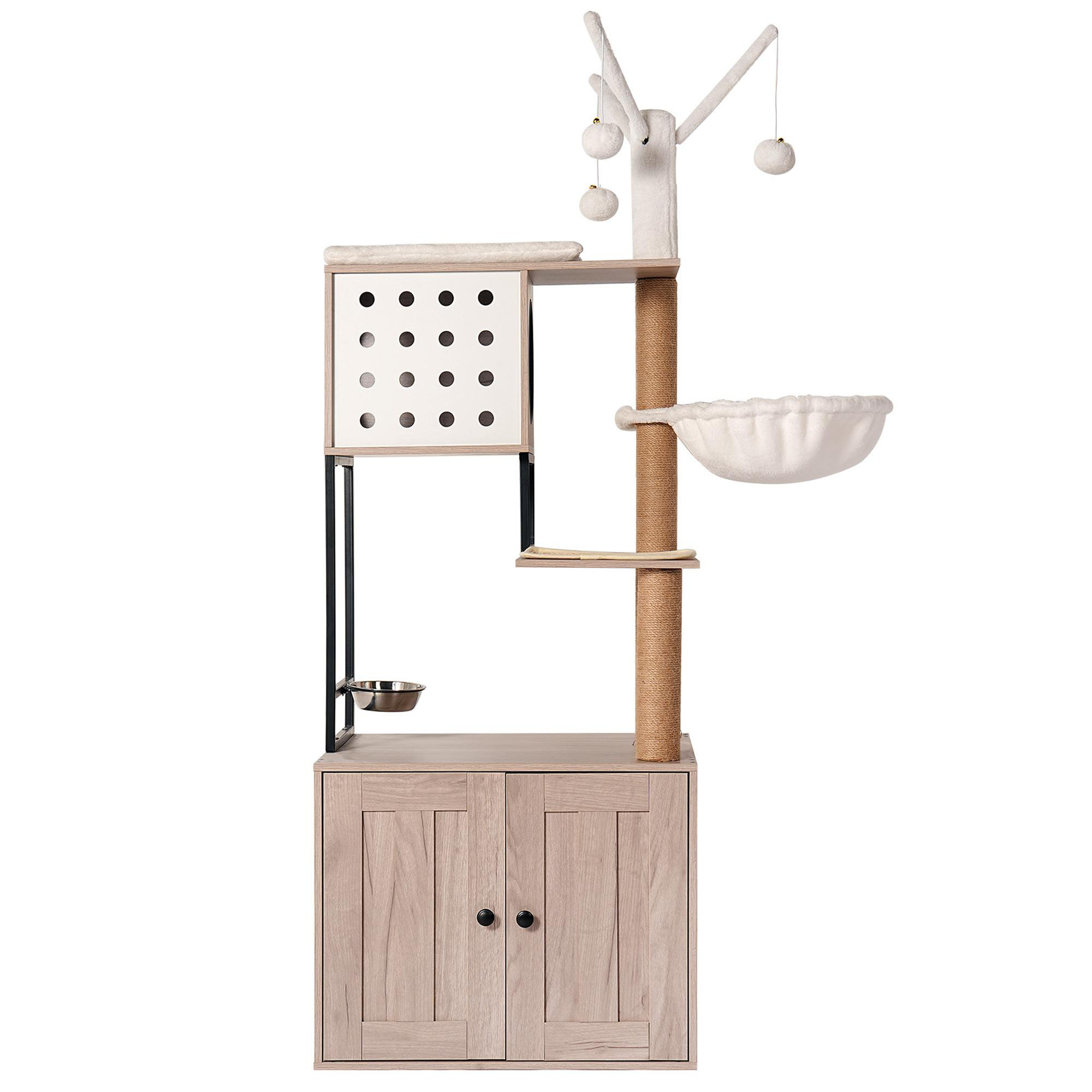 Carshome Cat Tree with Litter Box Enclosure - Modern Cat Condo with ...