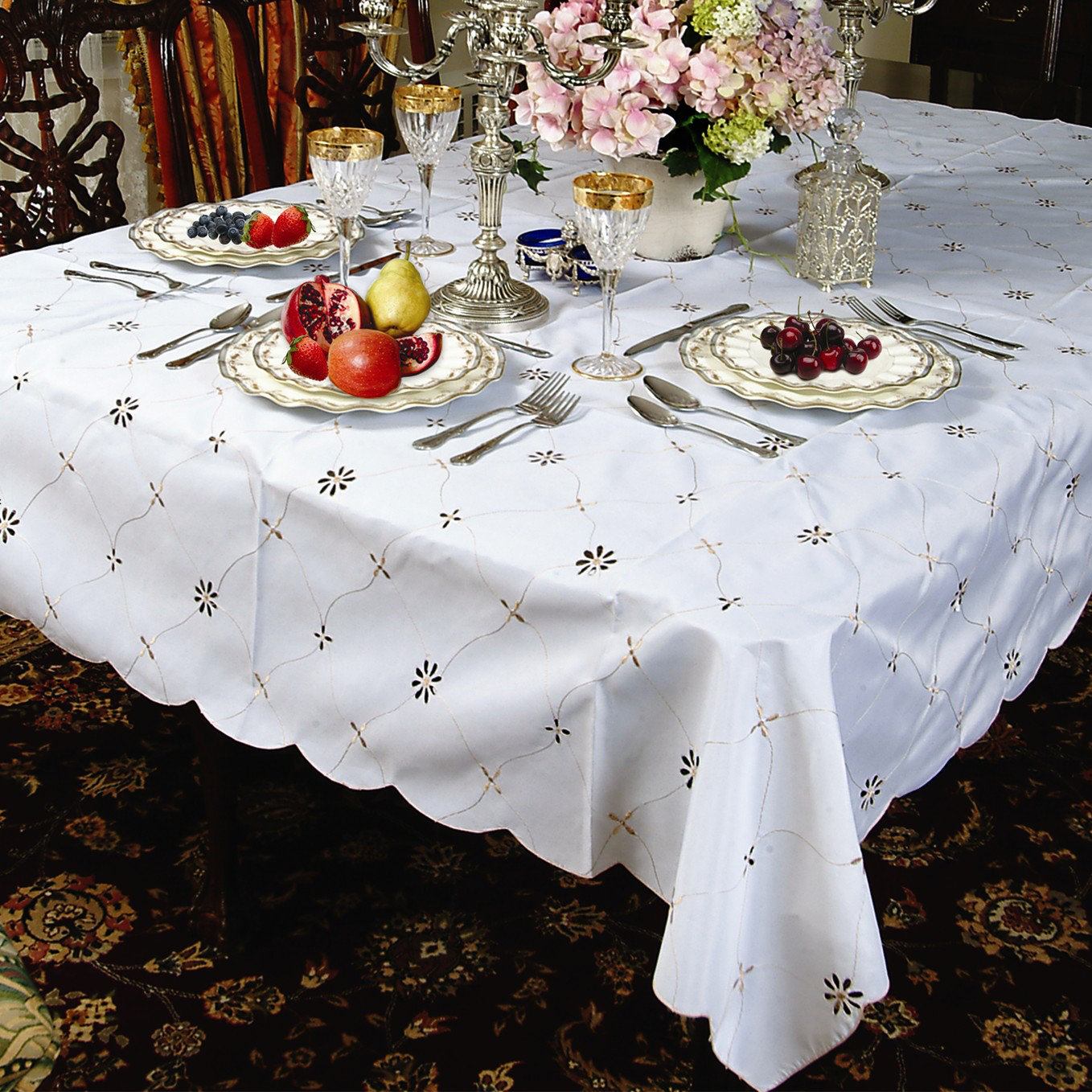 Violet Linen Dotty Embroidered Tablecloth | Wayfair