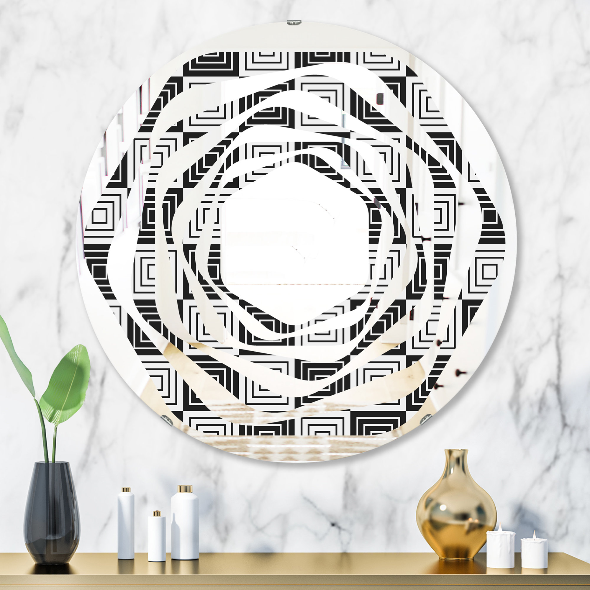 East Urban Home Whirl Geometric Pattern XI Modern Frameless Wall Mirror ...
