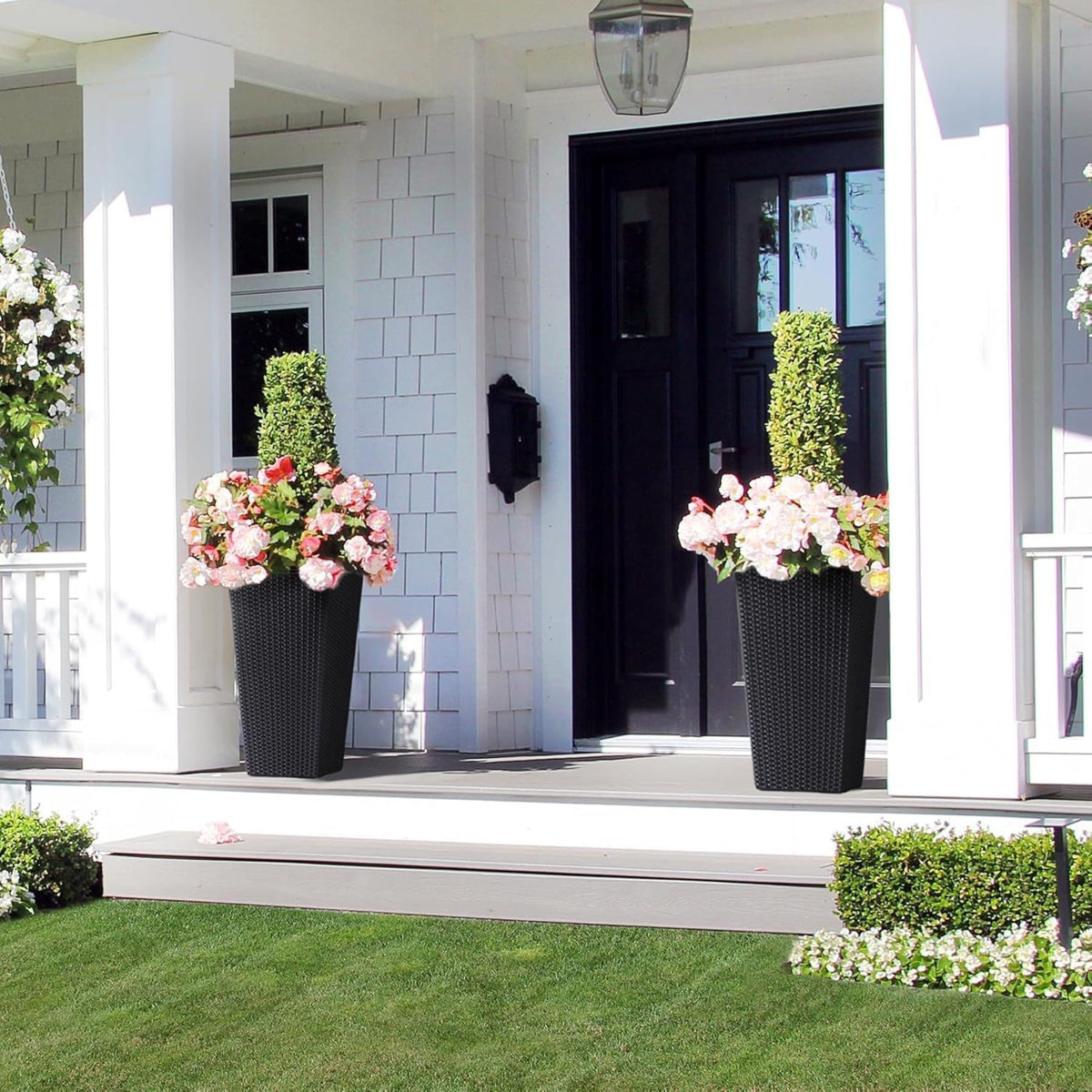 Dakota Fields Rattan Outdoor Planters Set of 2 – 22.5”Tall All-Weather ...