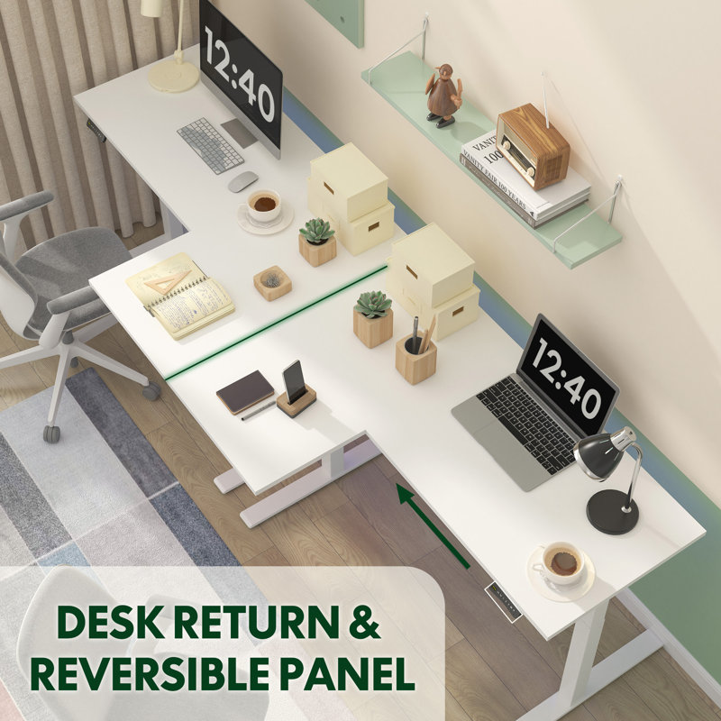 Inbox Zero L-Shaped Home Office Height Adjustable Standing Desk ...