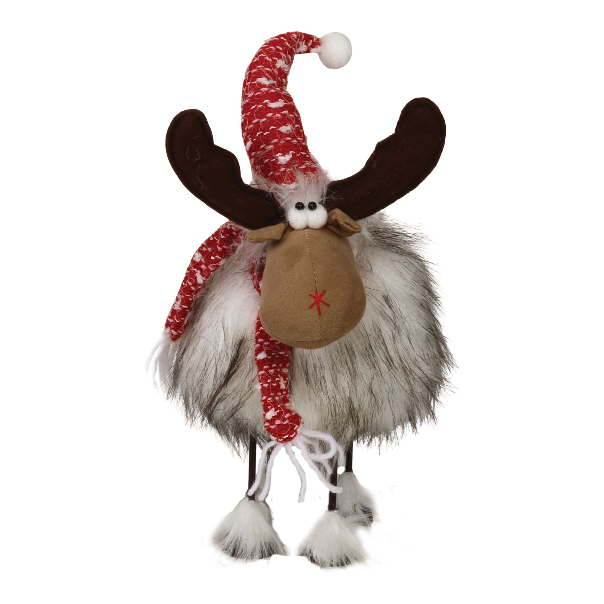The Holiday Aisle® Small Plush Furry Wobble Moose W/Red Hat - Wayfair ...