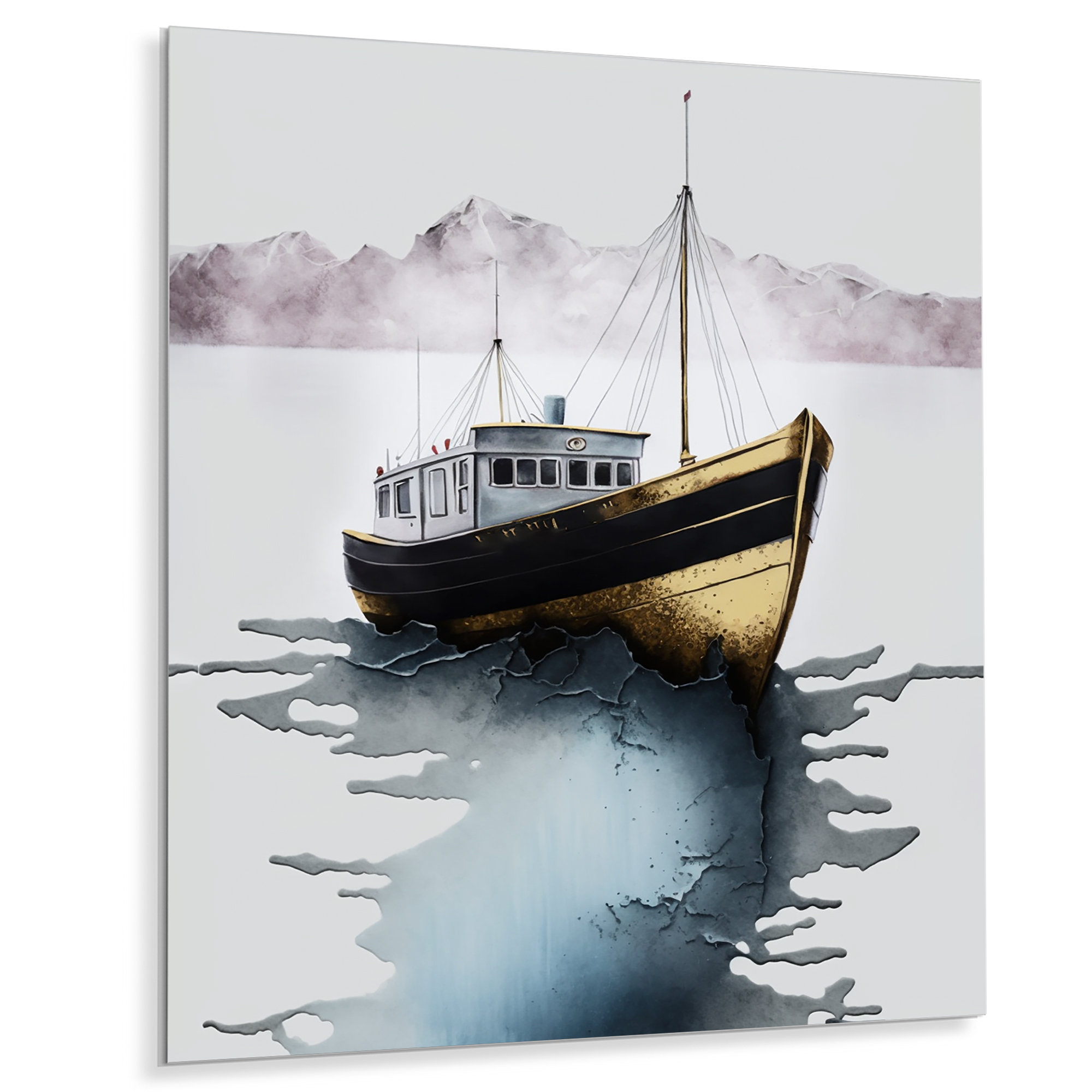 Breakwater Bay Gold Modern Fishing Boat III - Unframed Print on Metal ...