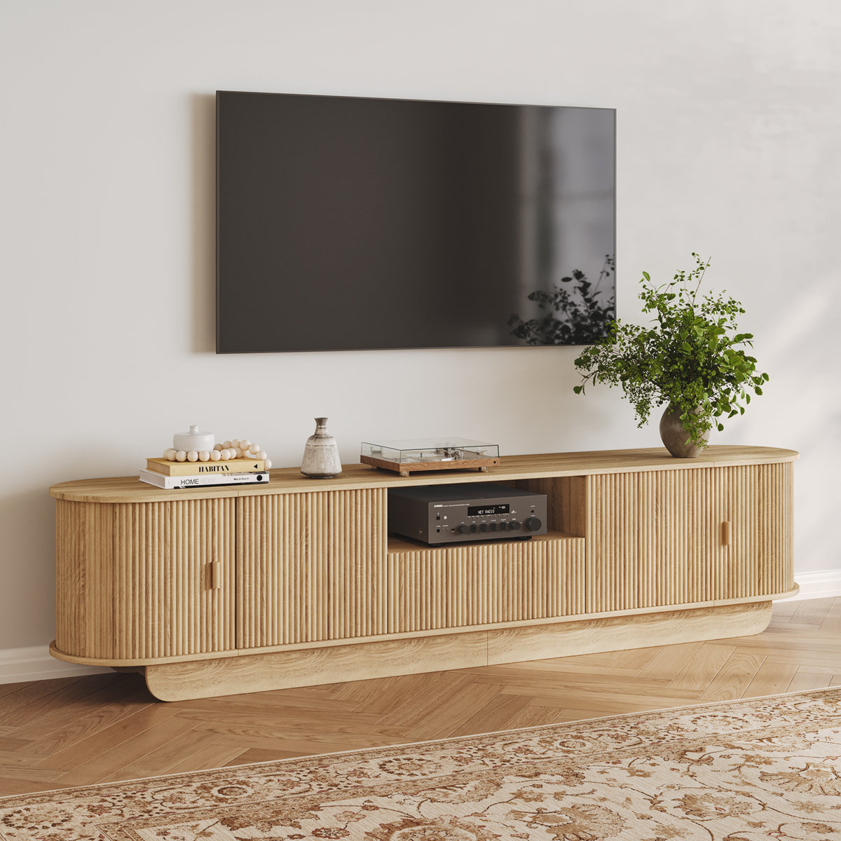 Ebern Designs 86.6" Curved Tv Stand | Wayfair