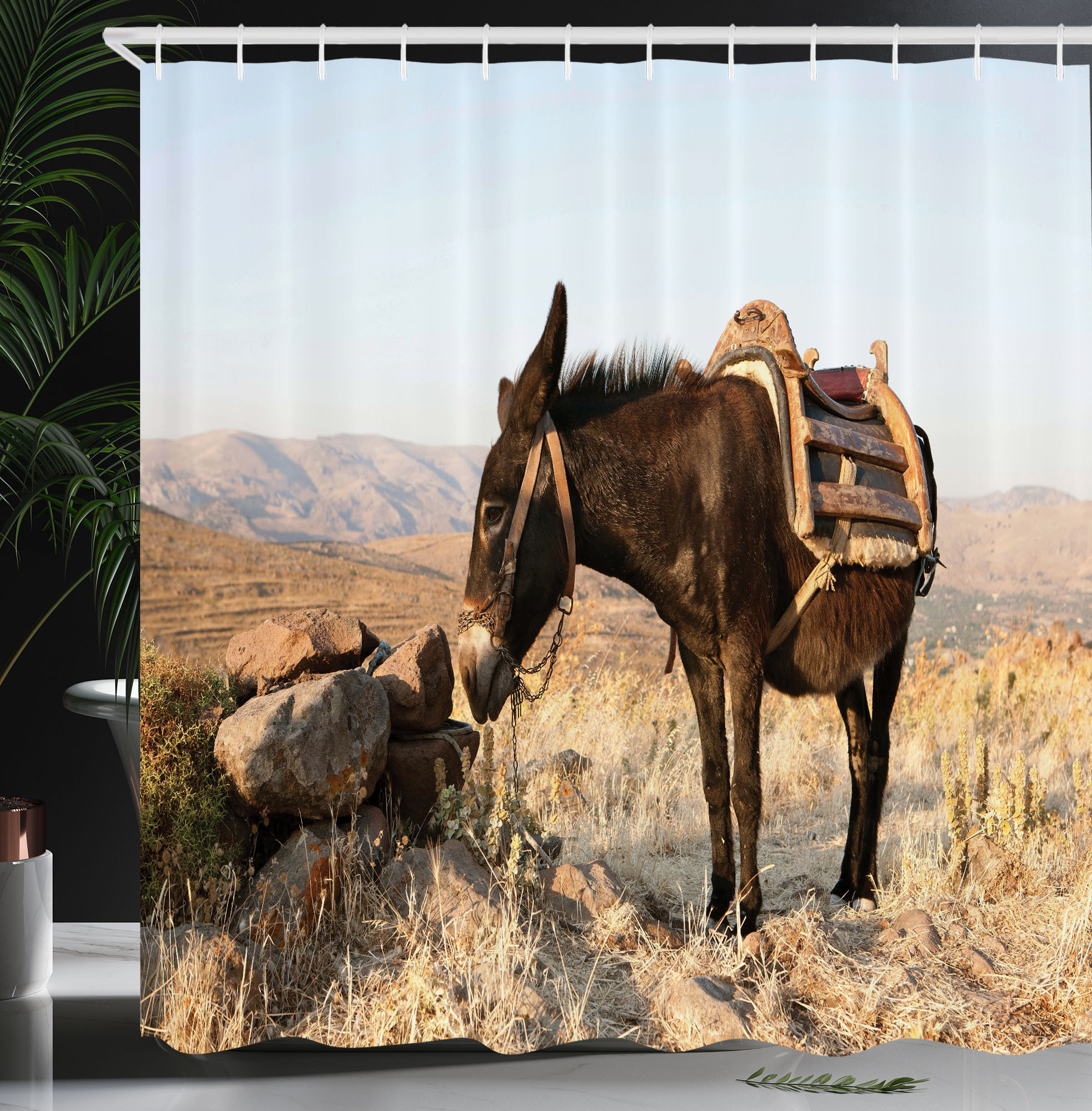 Ambesonne Donkey Shower Curtain Greek Donkey in Mountains Multicolor ...