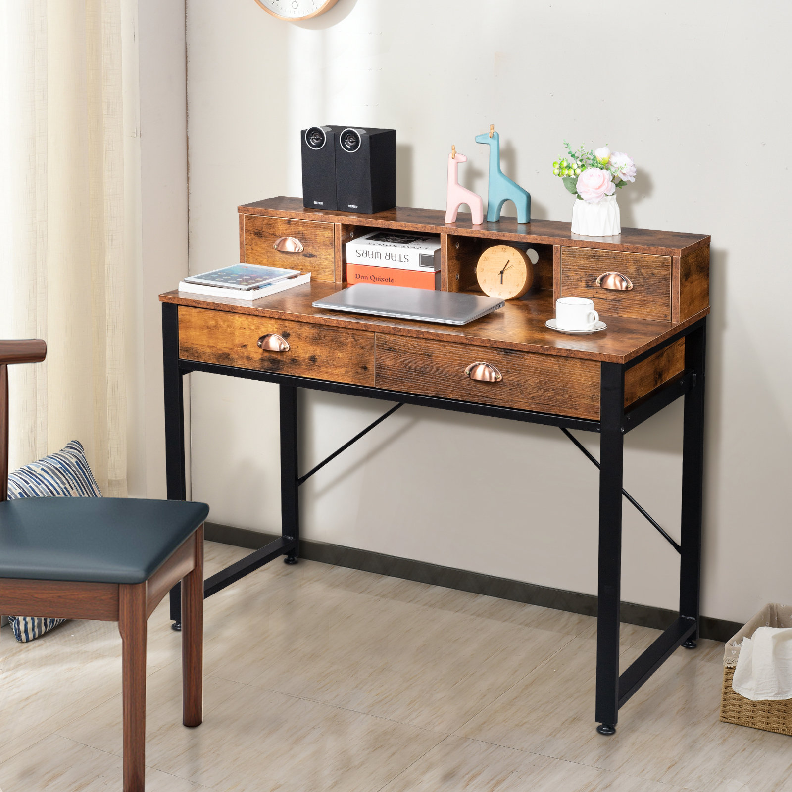 17 Stories Salla 68.77'' W Rectangle Computer Desk with Hutch | Wayfair