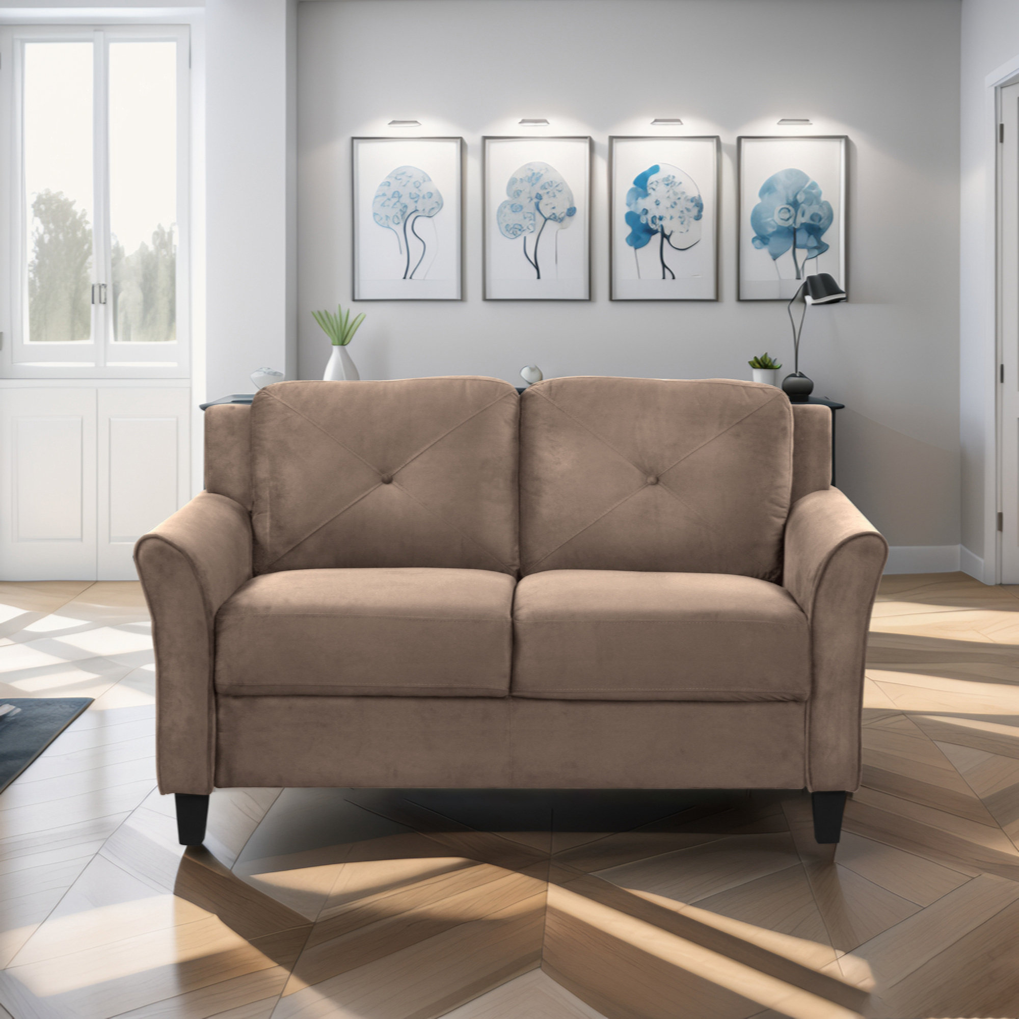 Corrigan Studio® Stylish Flannel Living Room Sofa Set, Brown Flannel ...