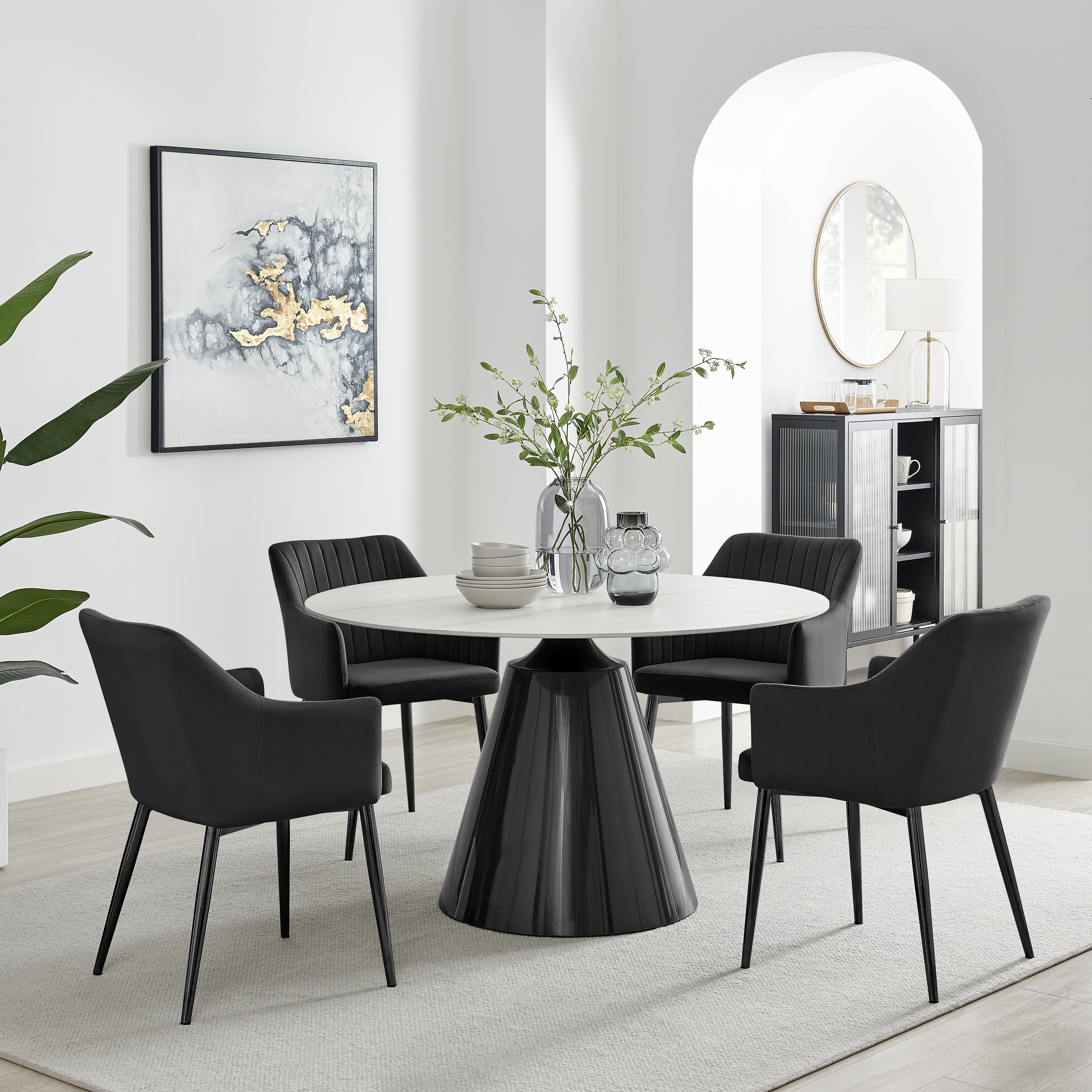 Canora Grey Berdie Statement Round Marble Effect Ceramic Dining Table ...