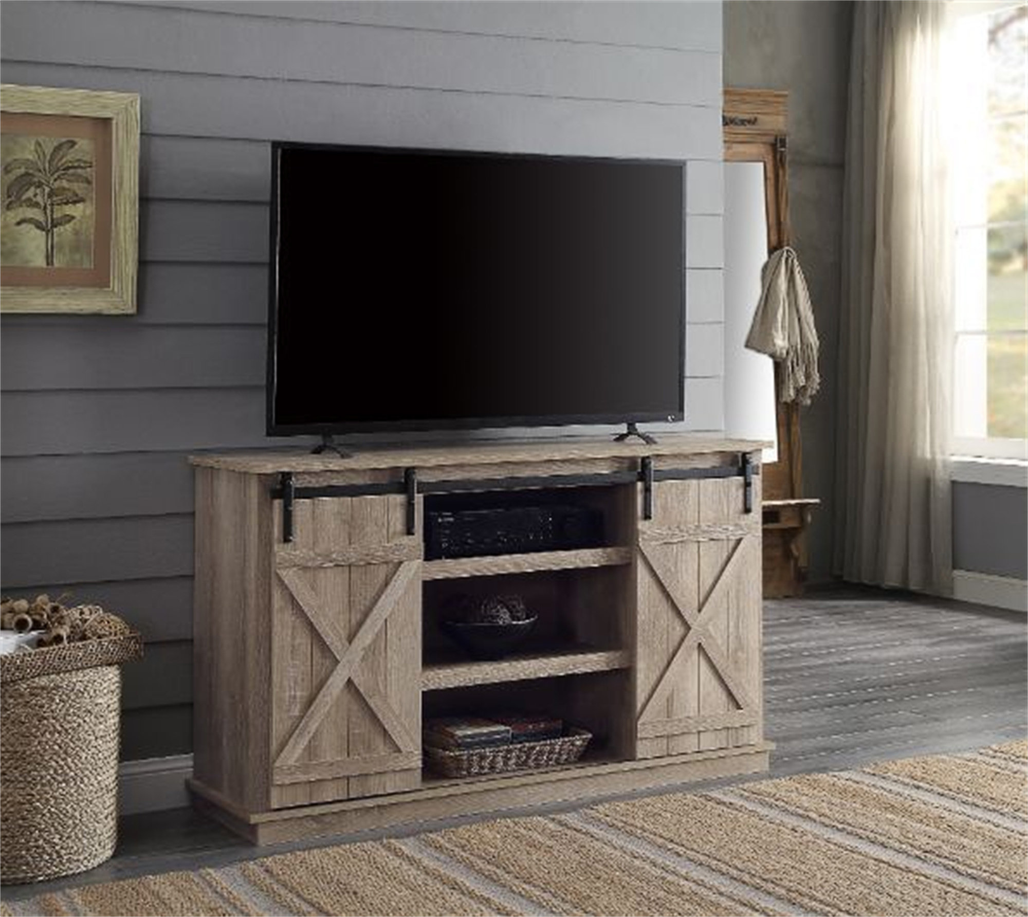 Gracie Oaks Akeyla TV Stand, Oak Finish-32" H x 54" W x 16" D - Wayfair ...
