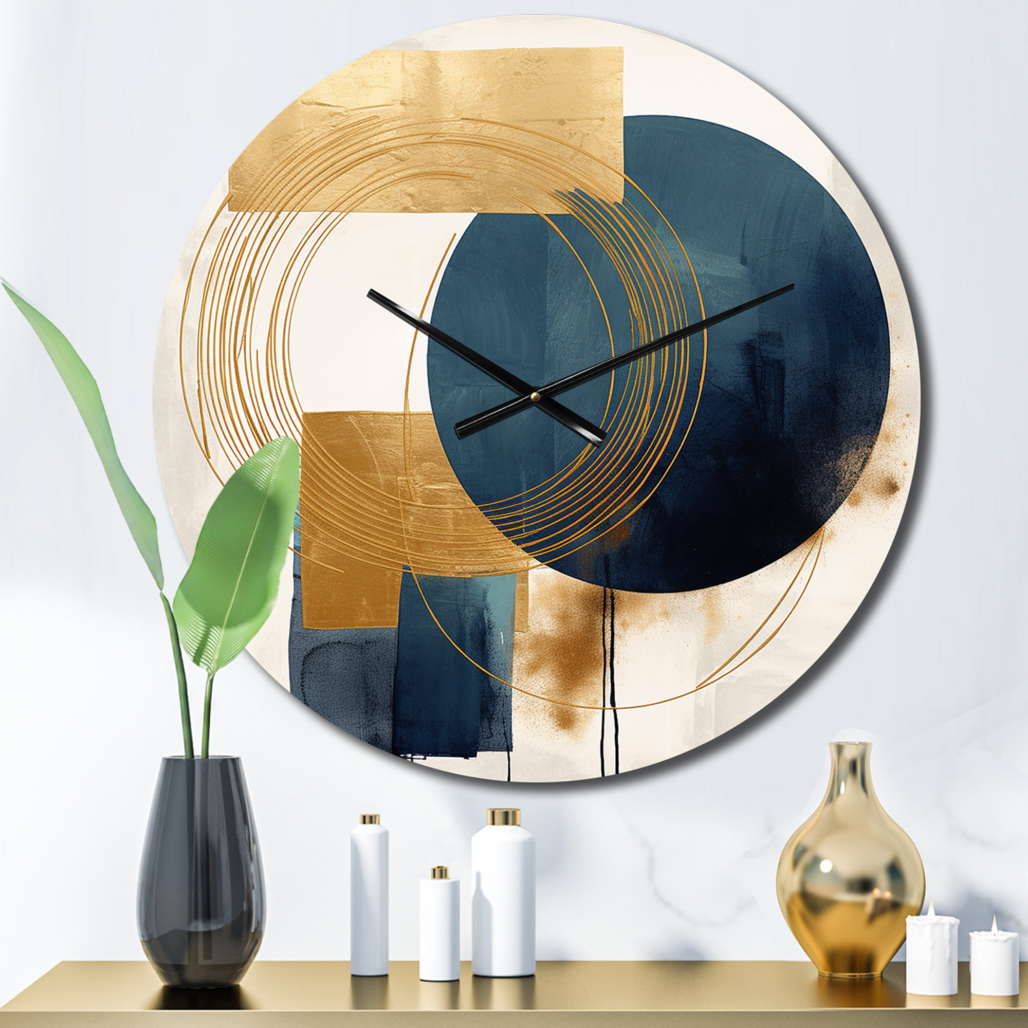 Design Art Moon Bliss On Delft Blue Sky Mid-Century II Metal Wall Clock ...