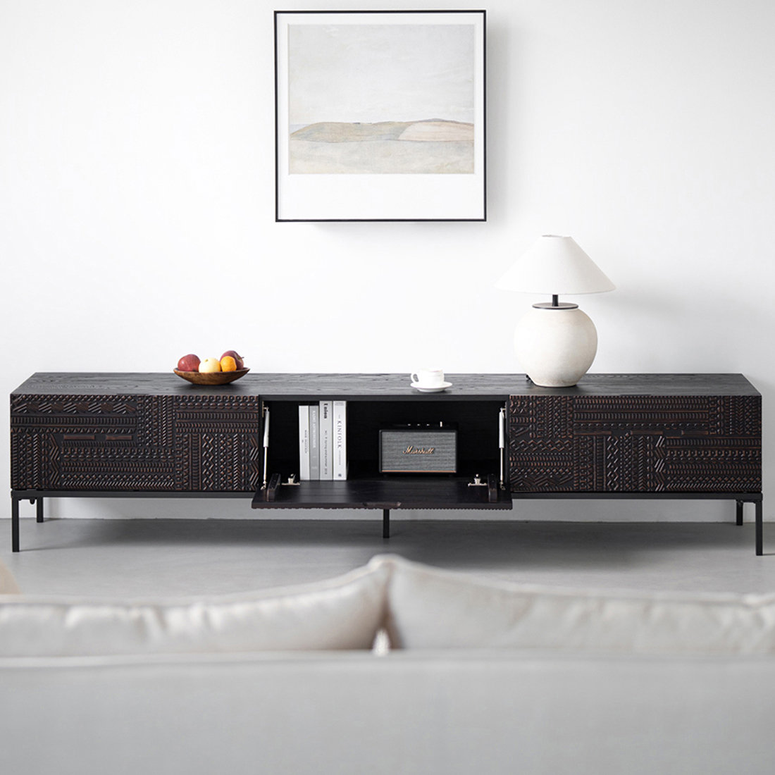 Corrigan Studio® Solid Wood TV Stand and Carbon Steel Legs | Wayfair
