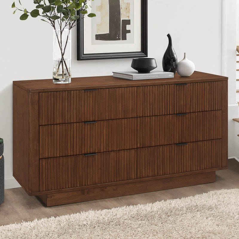 Wade Logan® Azana Mid Century Modern Walnut Dresser with 6 Drawers ...