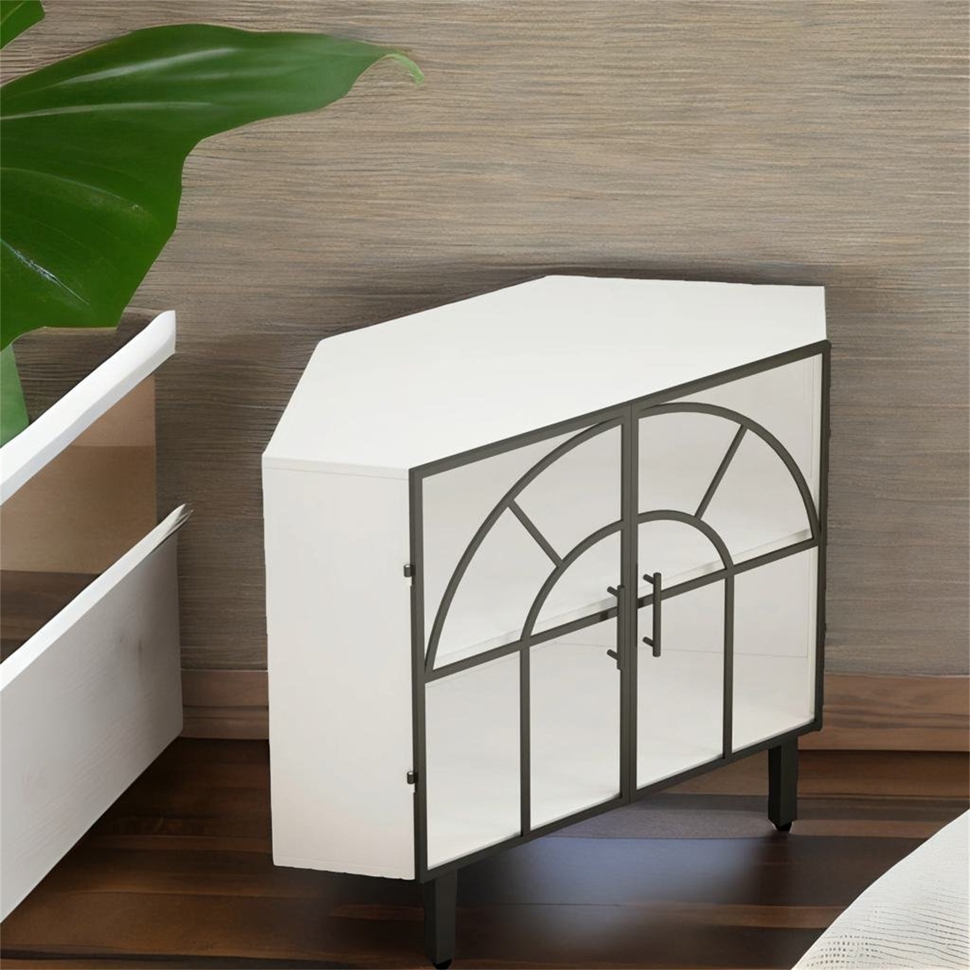 Winston Porter Glass Two-door Hexagonal Corner Cabinet - Wayfair Canada