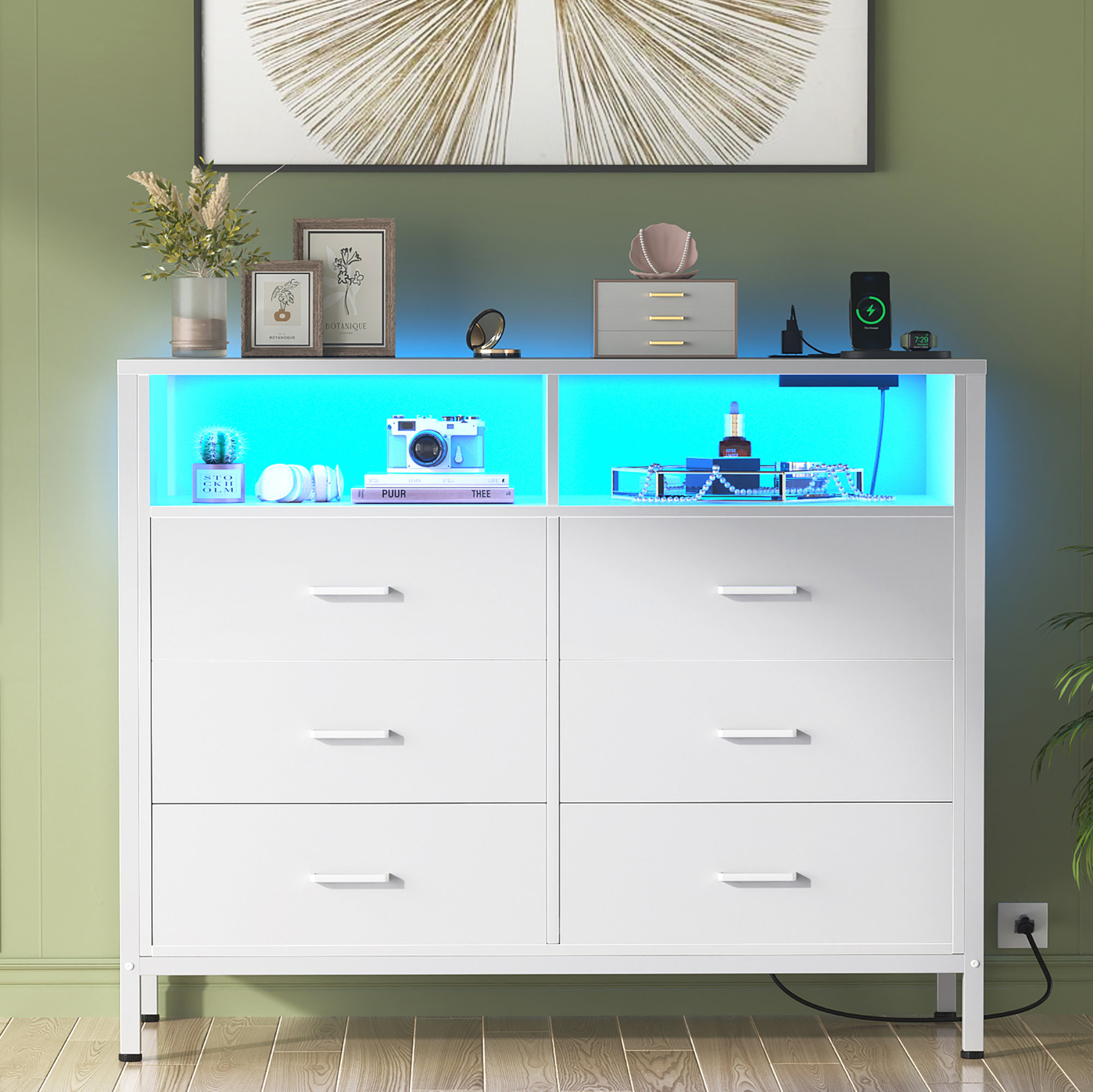 Wrought Studio™ Hoston White Dresser for bedroom with LED Lights And ...