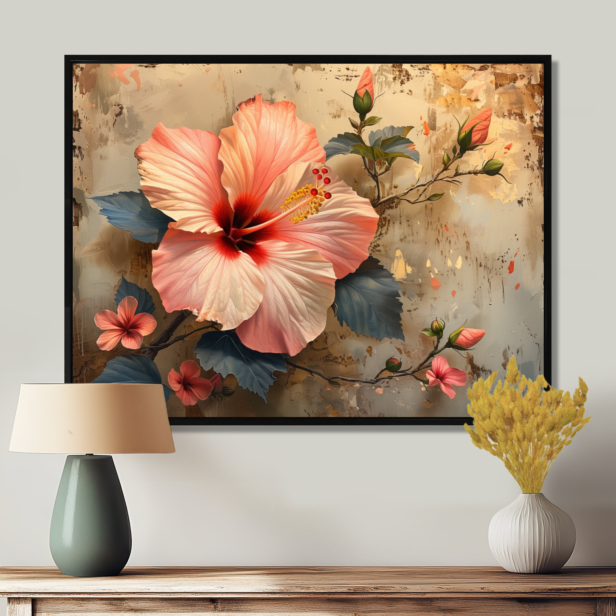 Winston Porter Vintage Pink And Beige Hibiscus Fragile Beauty ...