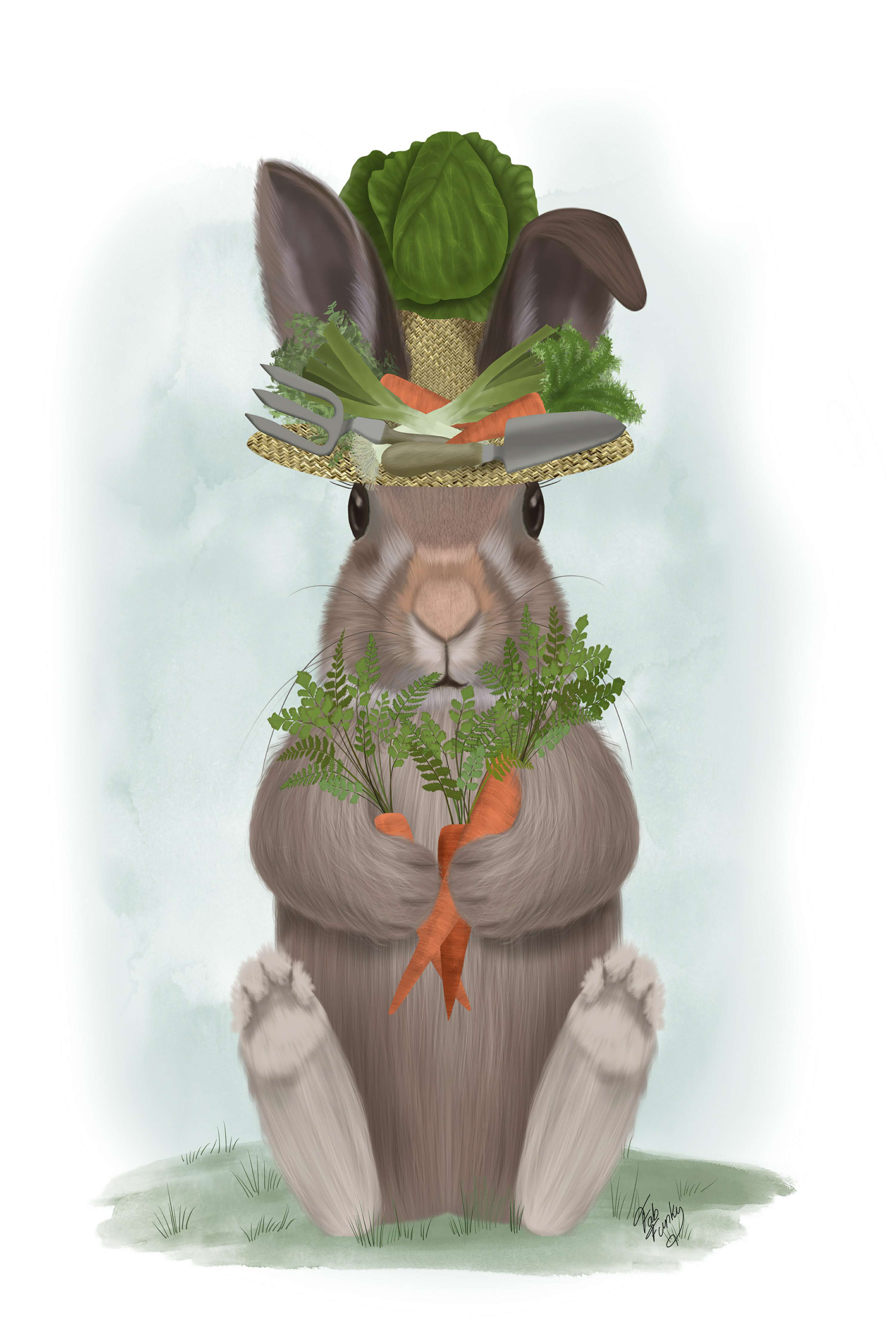 August Grove® Rabbit Carrot Hat - Wrapped Canvas Graphic Art | Wayfair