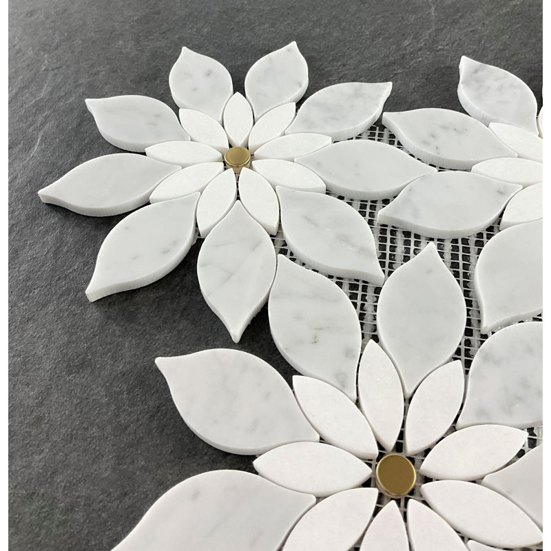 ES Stone 8.5" x 8.5" Flower Pattern Marble Mosaic Wall & Floor Tile ...