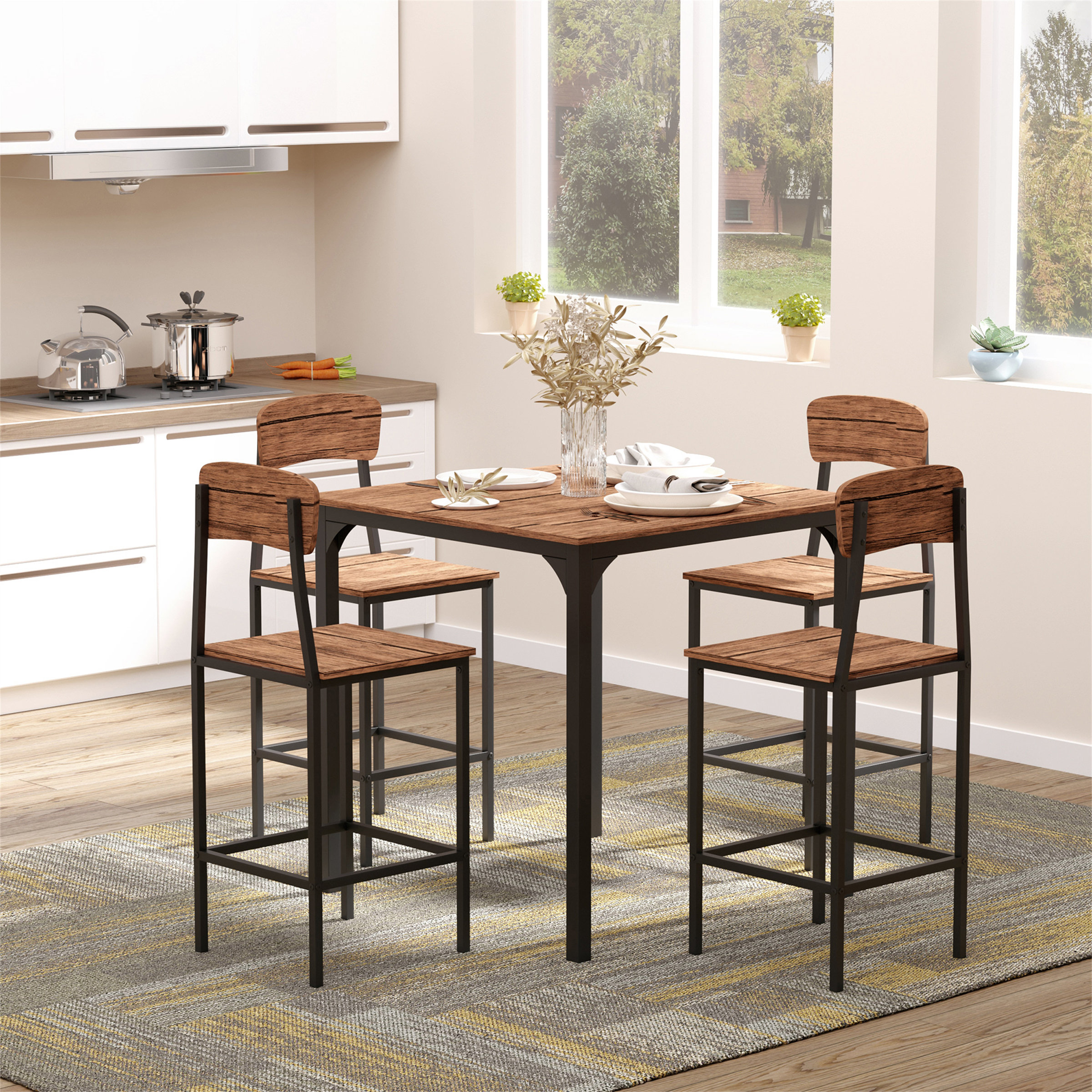 17 Stories Counter Height Bar Table Set For 4, Square Kitchen Table And ...