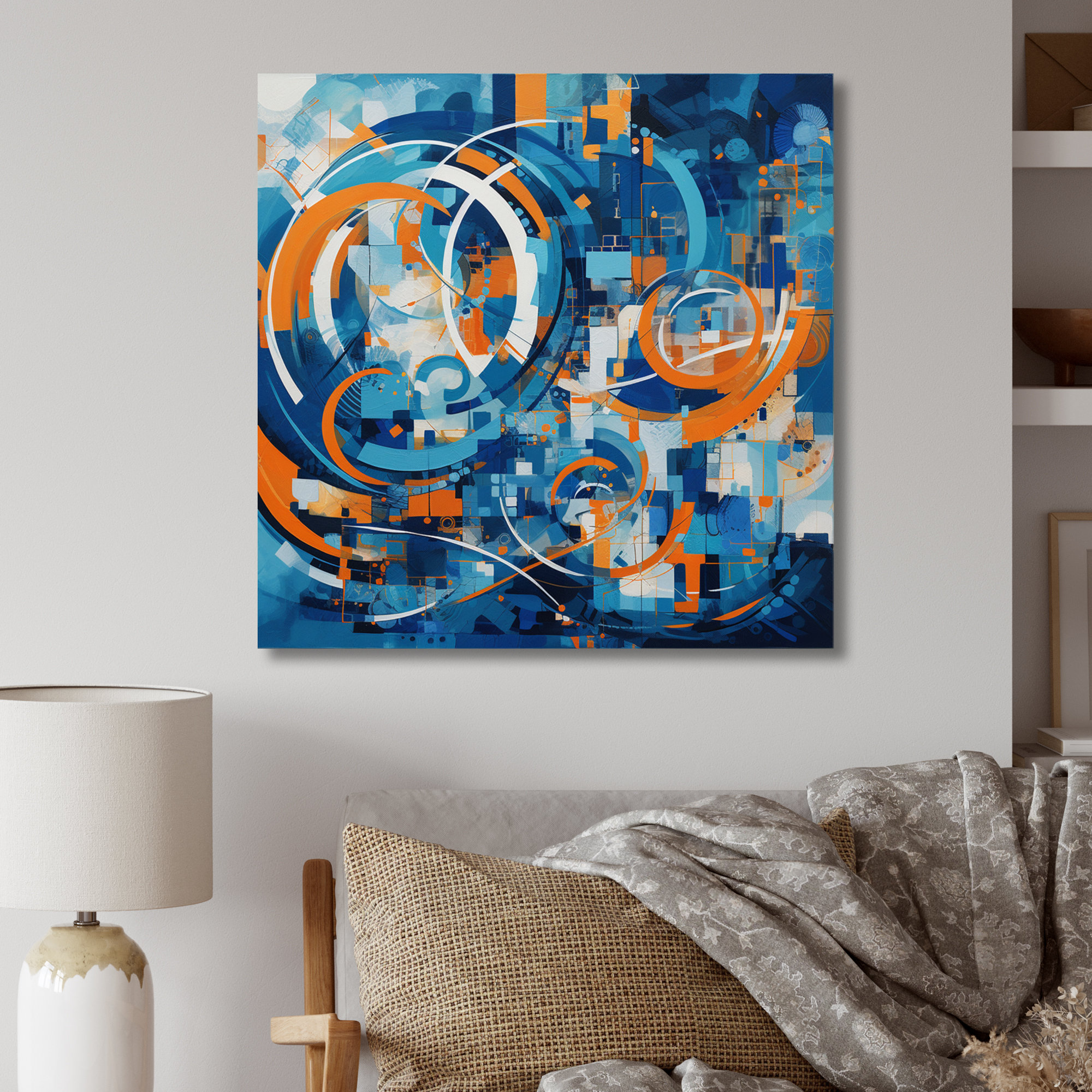 Ivy Bronx Orange And Blue Geometric Equilibrium V - Modern Geometric ...
