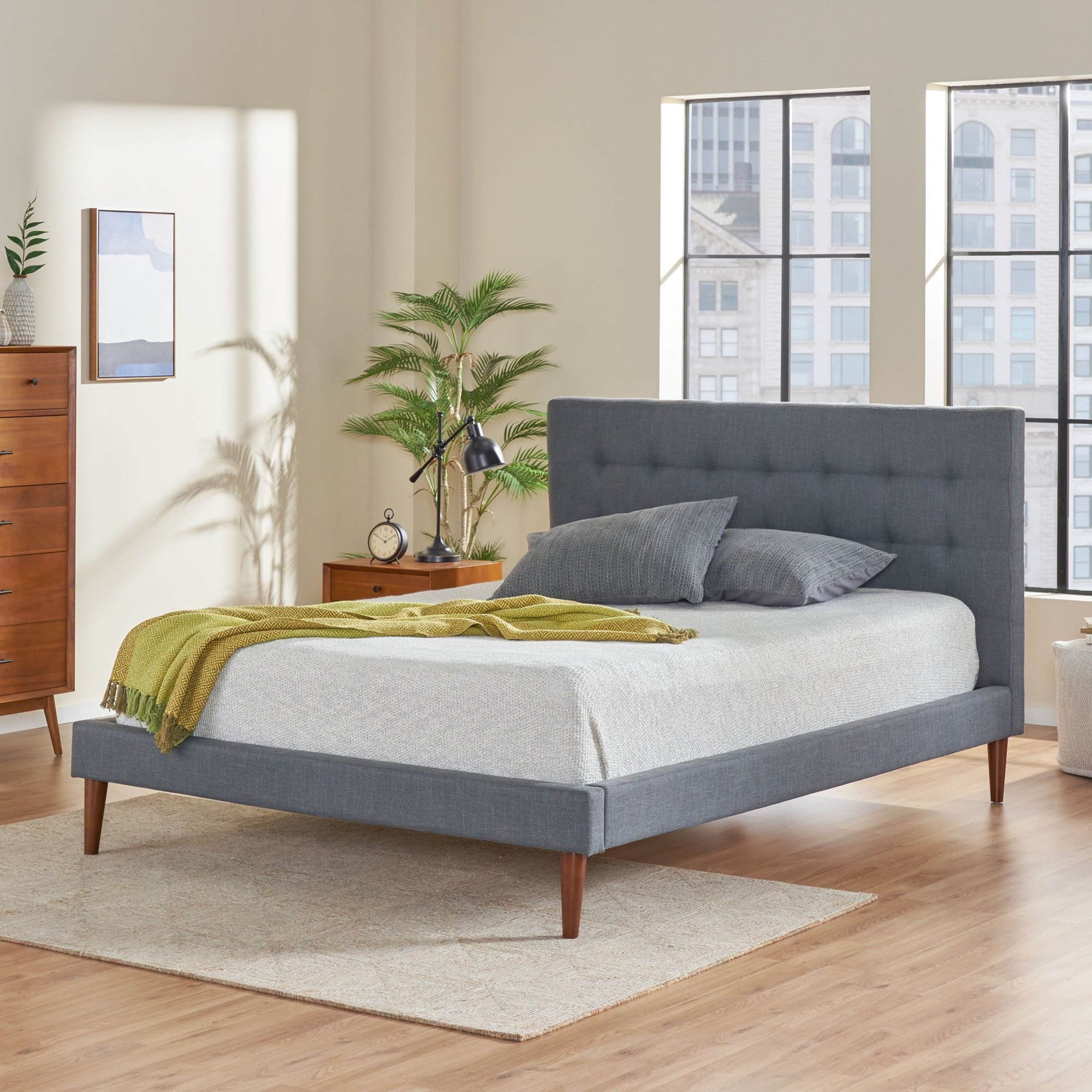 Red Barrel Studio® Full Size Upholstered Platform Bed Frame in Charcoal, No Box Spring Needed ...