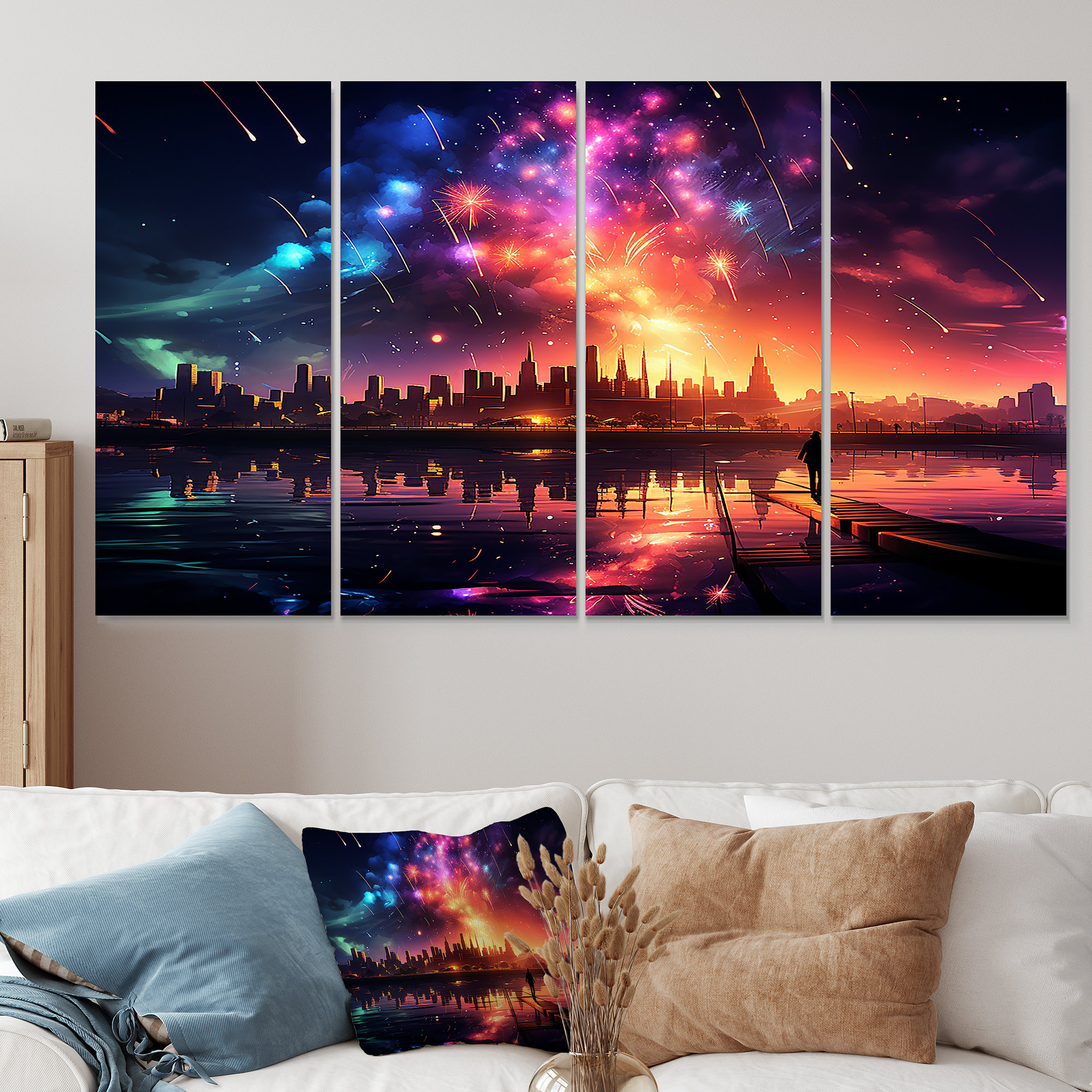 Ebern Designs Colorful Fireworks Above The City At Night I - Fireworks ...