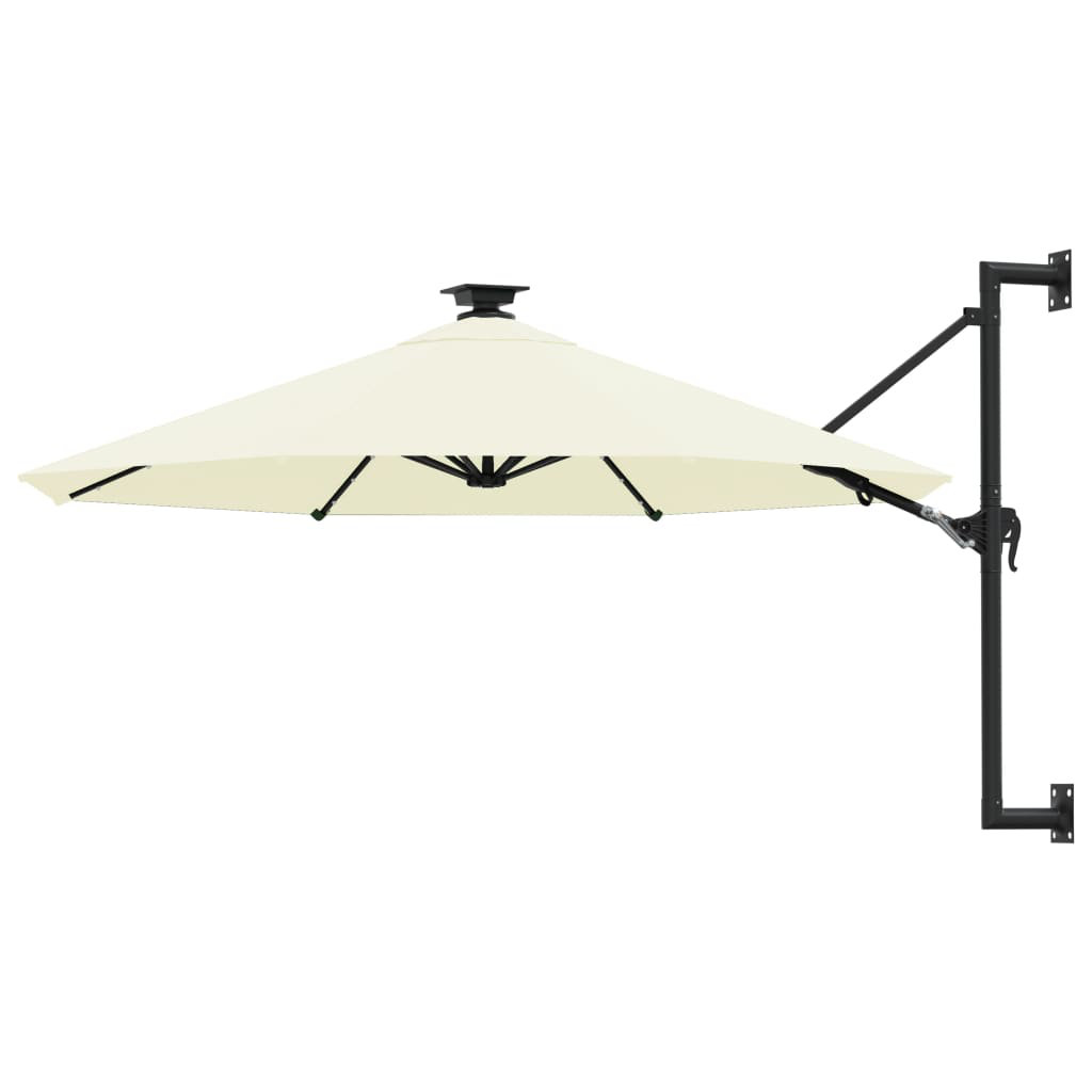 Arlmont & Co. Wall Mounted Outdoor Umbrella Parasol with Solar LEDs ...
