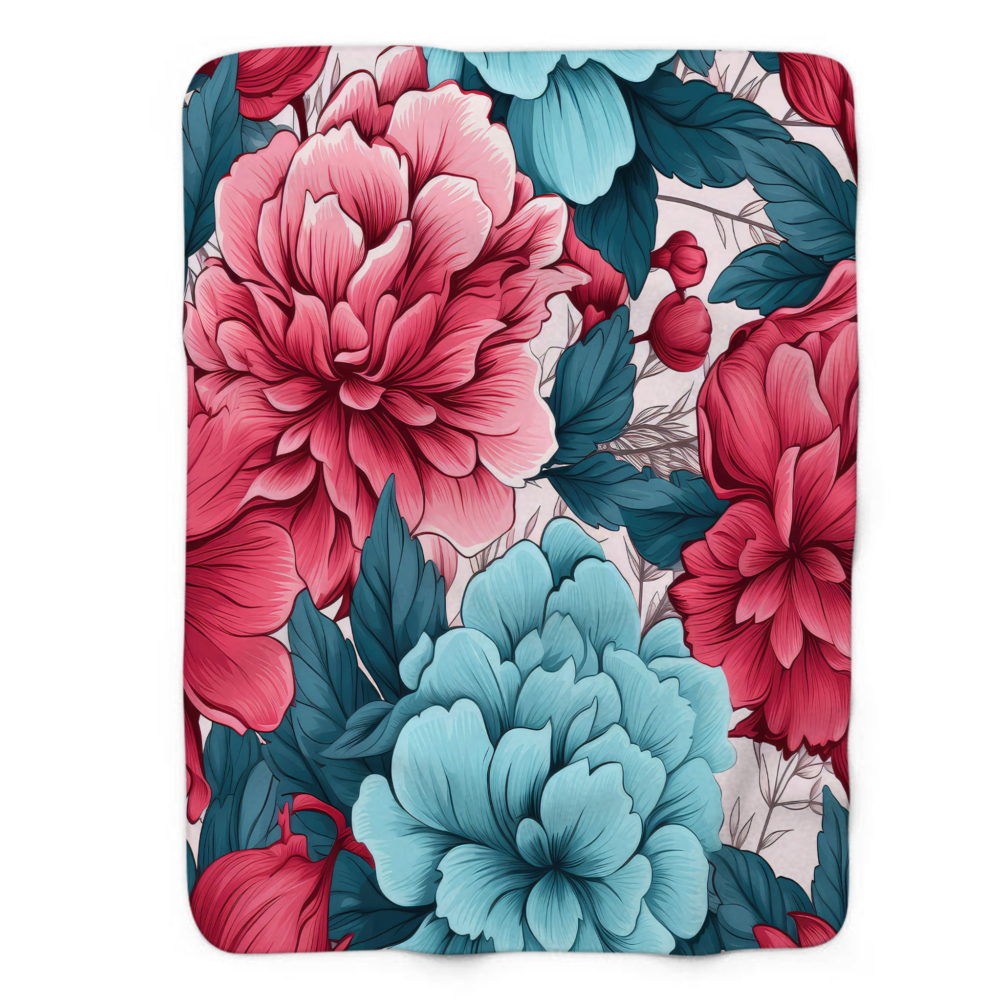 MentionedYou Coral and Aqua Blossoms - 1 Piece Premium Sherpa B Throw ...