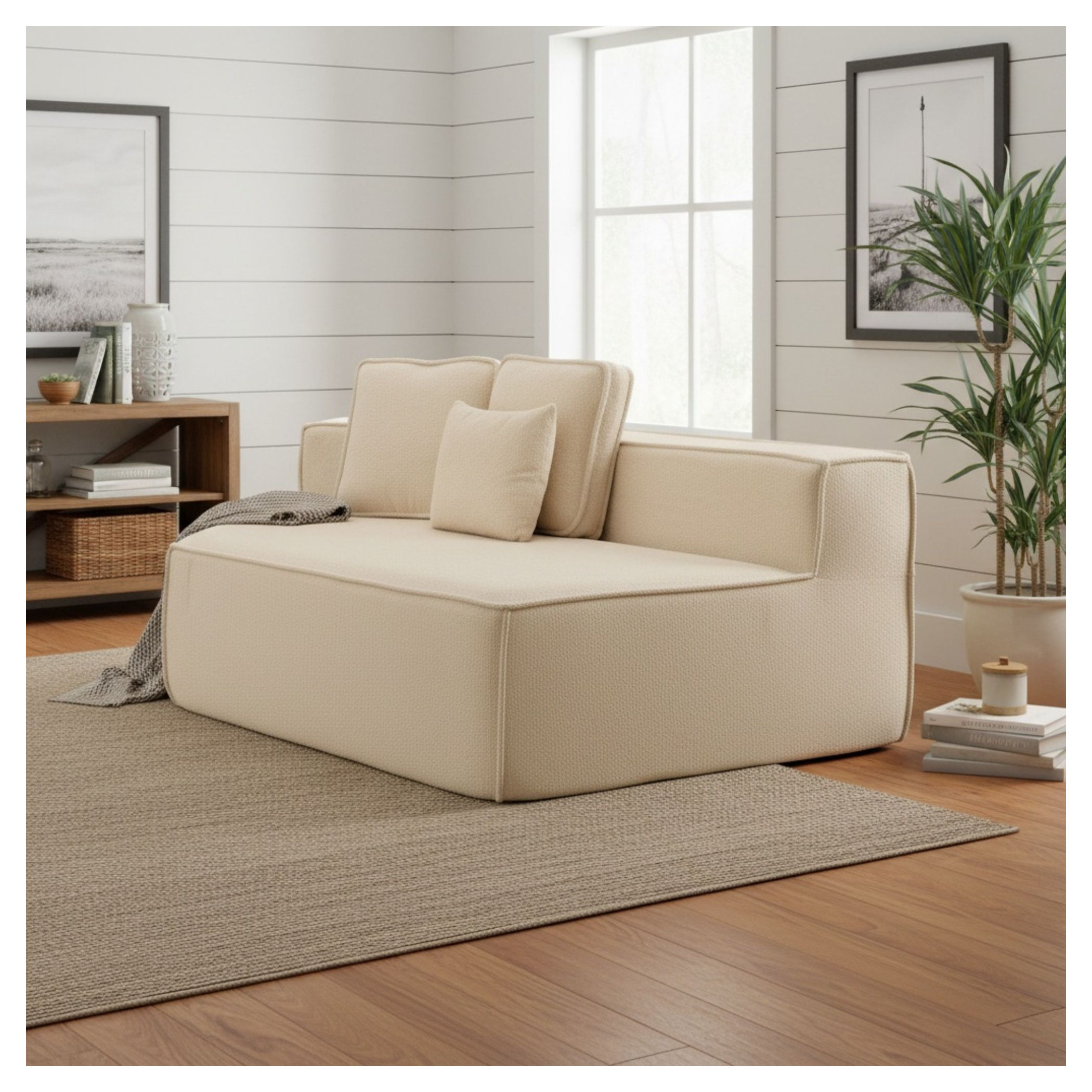 Corrigan Studio® Beige Teddy Fleece Accent Chair, Modular Floor Couch ...