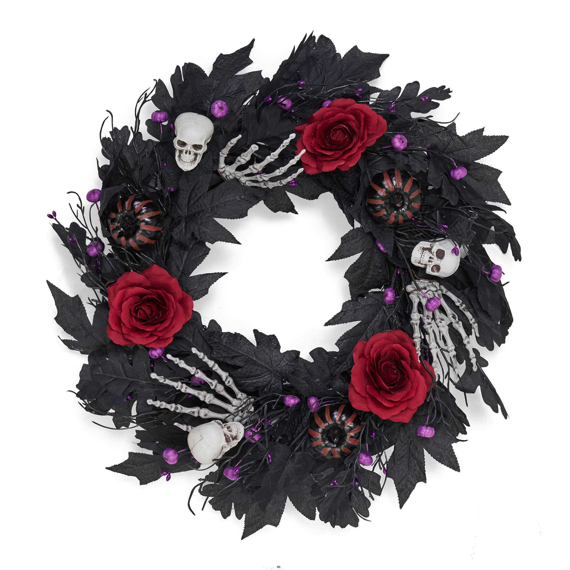 The Holiday Aisle® Artificial Handcrafted Skull, Rose & Maple Leaves ...