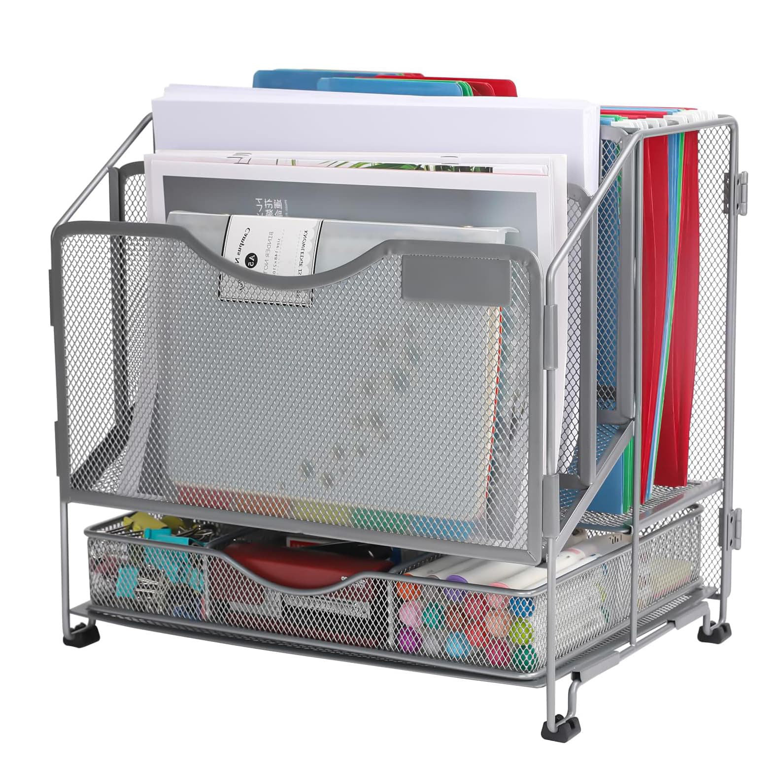 Inbox Zero Silver Mesh Office Desk Organizer - 2 Upright Holders ...