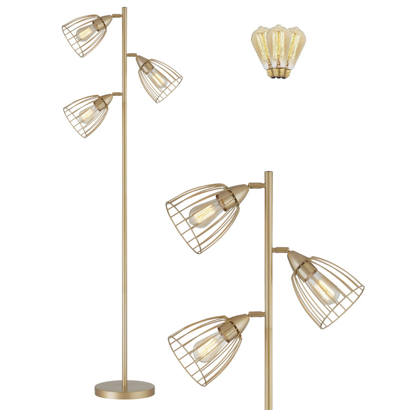 WOXXX 65" Industrial Tree Floor Lamp with 3 Cage Farmhouse Tall ...