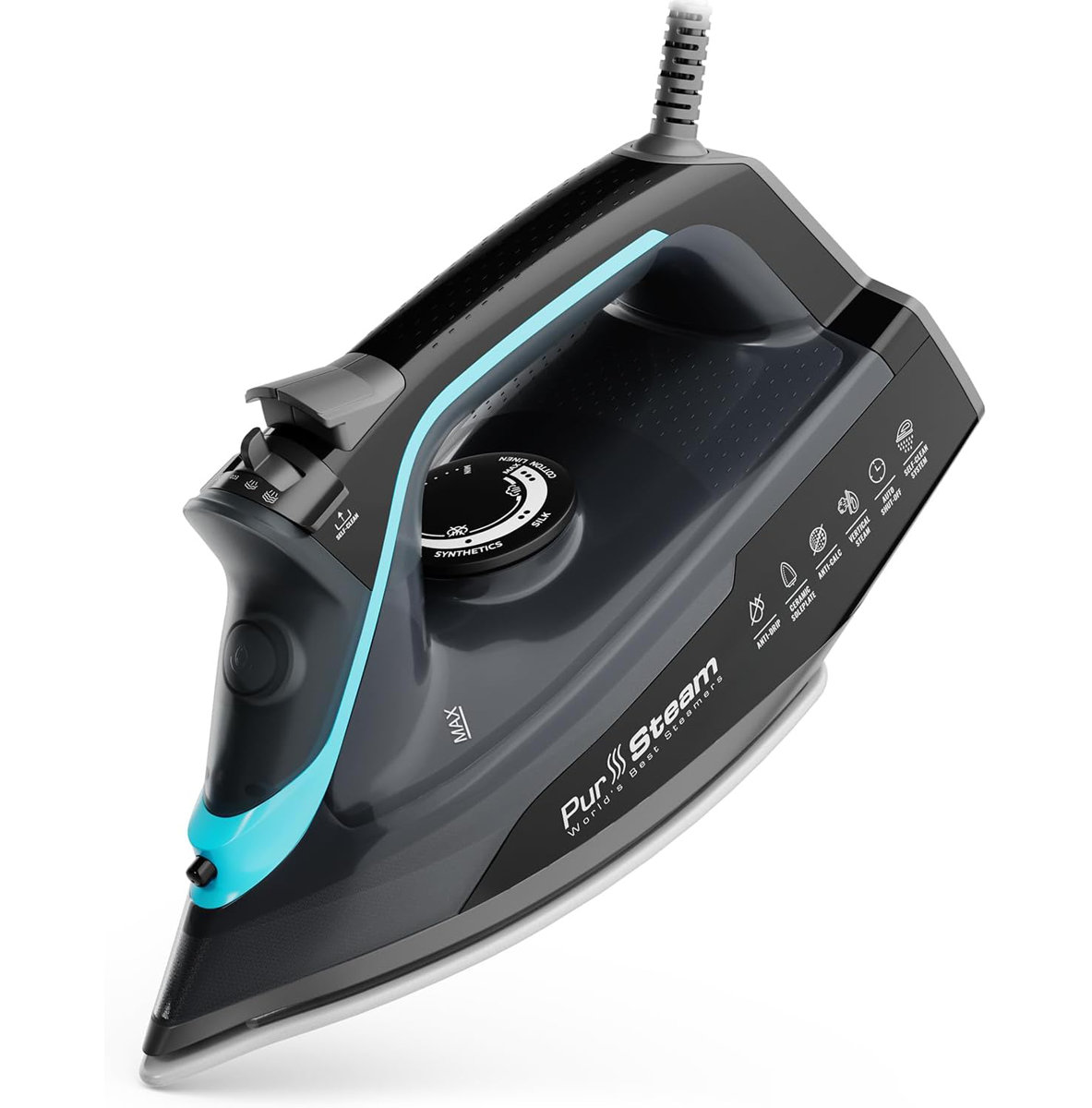 Pursteam SteamBurst+ 1750W Steam Iron, Ceramic Soleplate, Adjustable ...