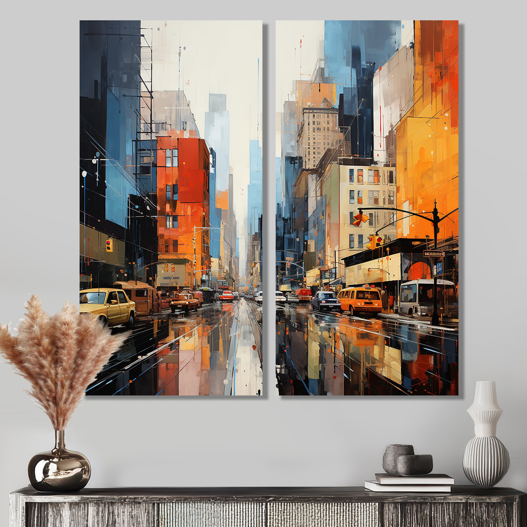 Winston Porter Blue Grey Mid Century Midcentury Metropolis II ...