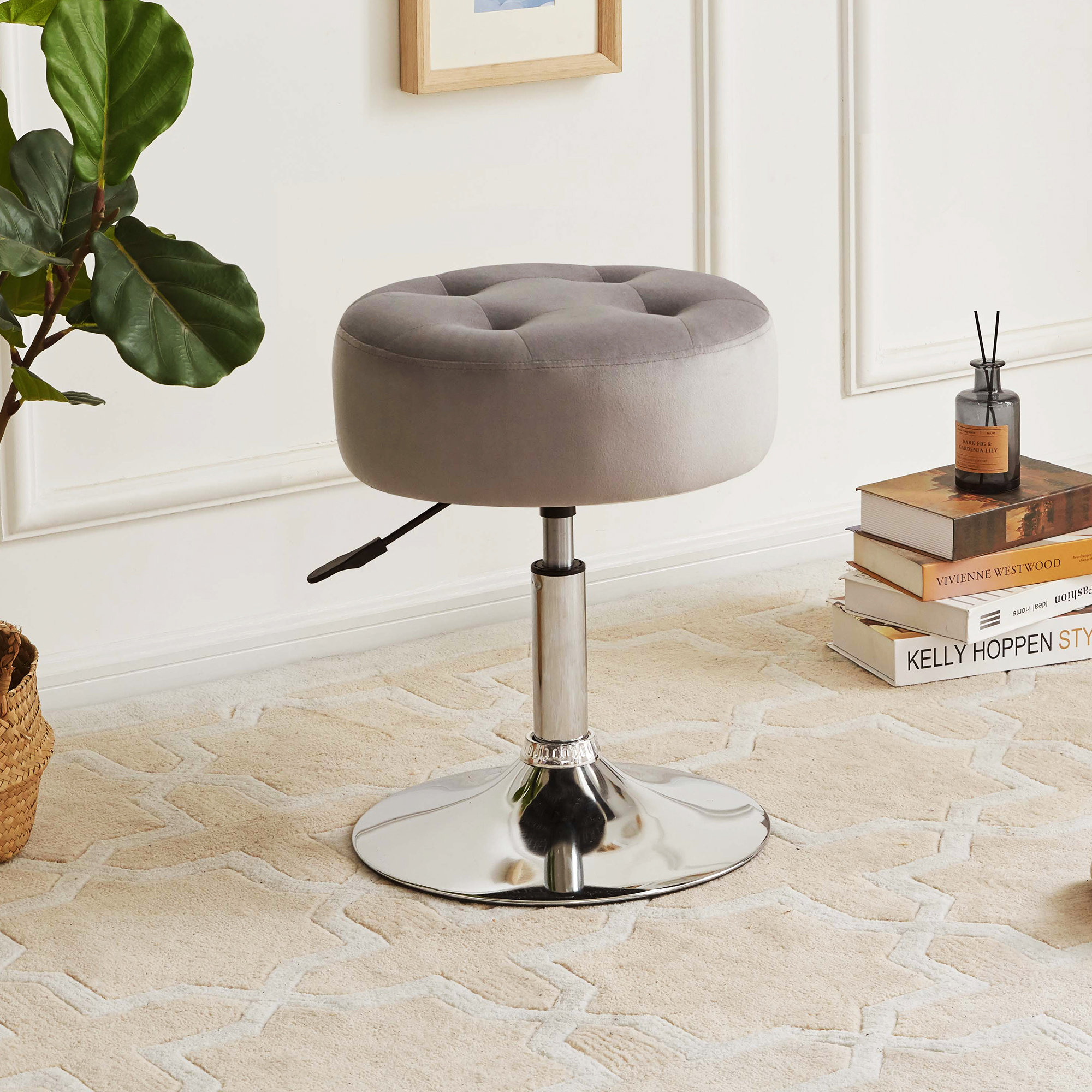 Hashtag Home Leiser 16" Wide Modern Velvet Swivel Adjustable Height ...