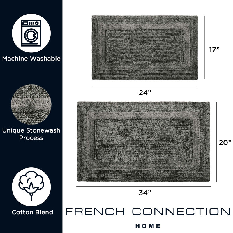 French Connection Hebert Rectangle Cotton Blend 2 piece Bath Rug Set ...