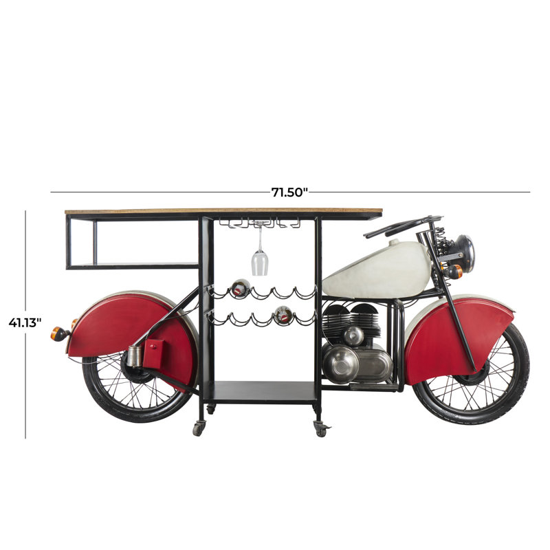 Williston Forge Jasiel Metal Vintage Style 10 Bottle Red Motorcycle Bar ...