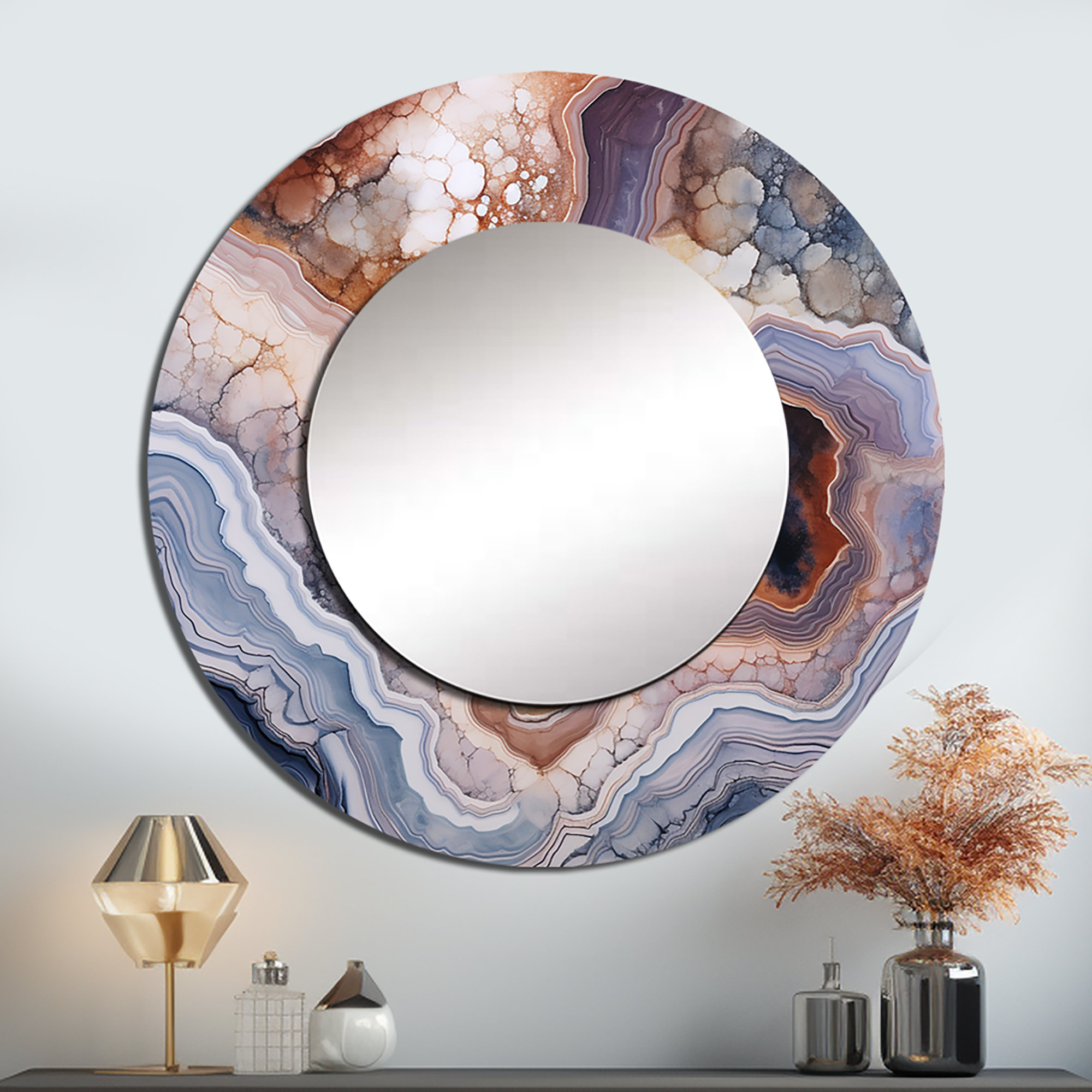Design Art Stone Geode Scenery Minimalism II - Stone Geode Round Mirror ...