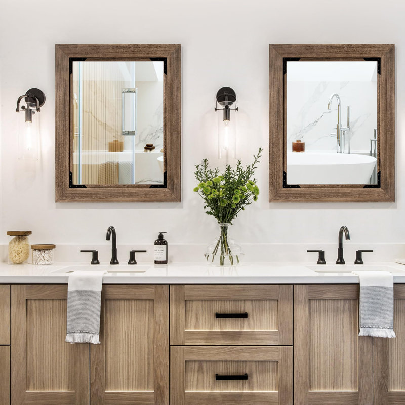 Gracie Oaks Alexsys Solid Wood Rectangle Farmhouse Wall Mirror ...