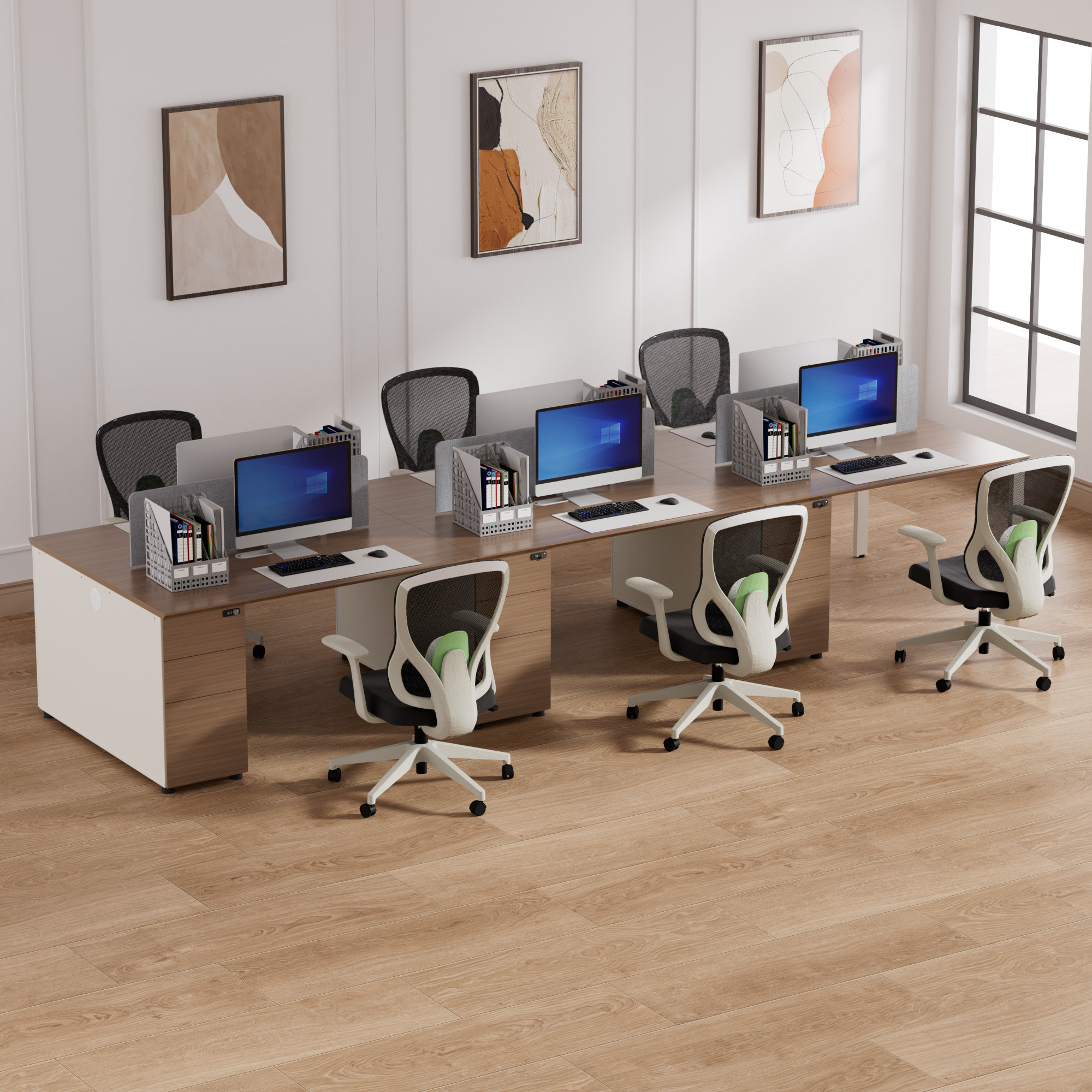 Okeysen Rectangle 6 Person Cubicle With Cable Management And Chair ...