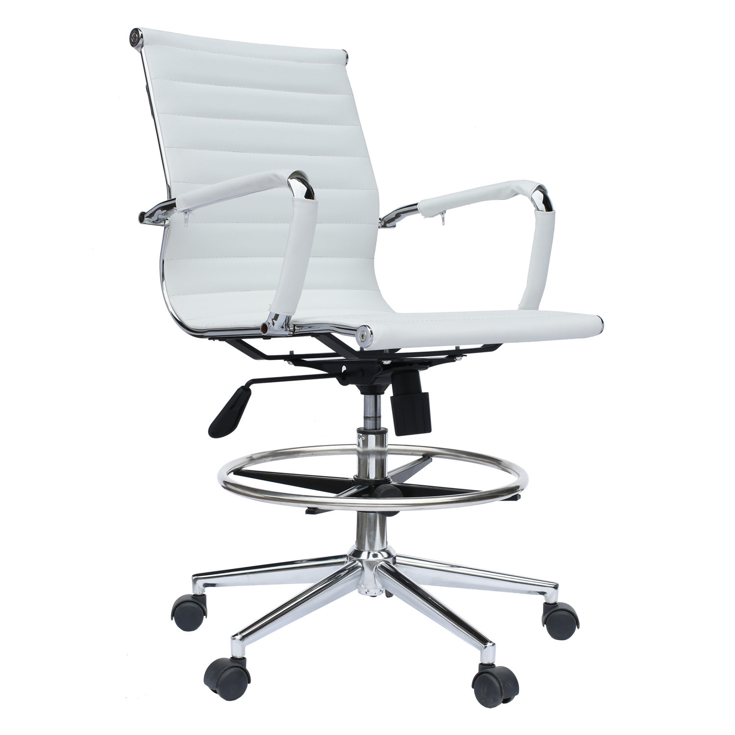 Ivy Bronx Drafting Chair Mid Back Ribbed PU Leather Office Task Chair ...
